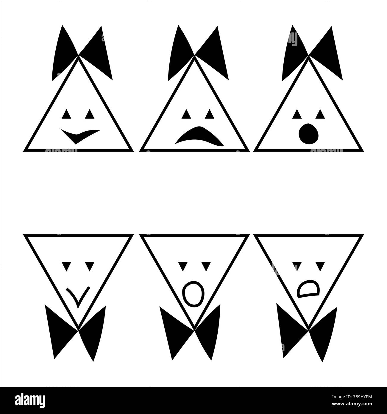 Triangle face icons. Geometric emotive symbols. Black and white design ...