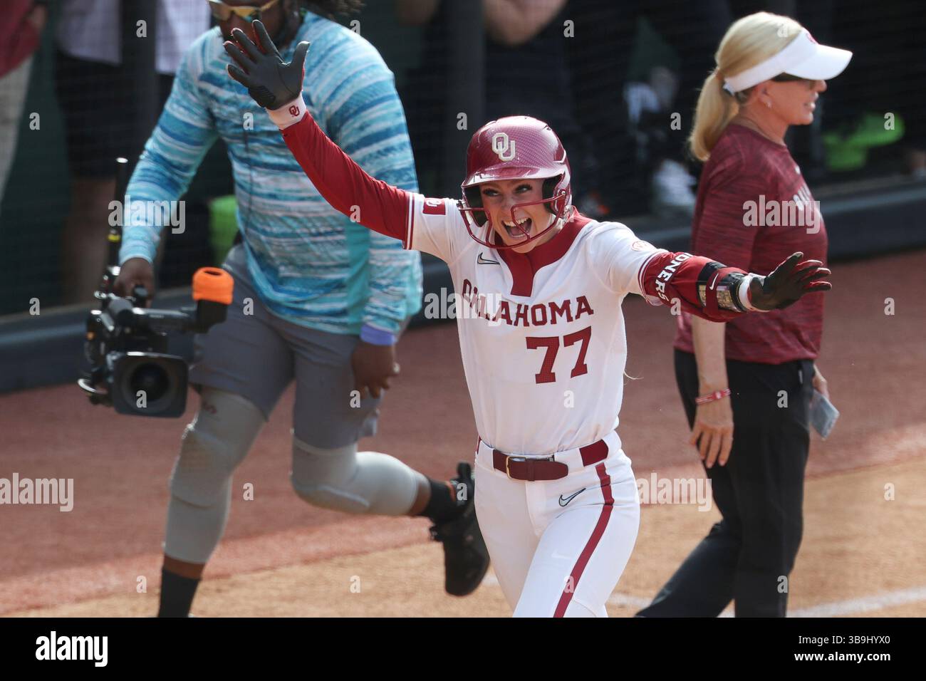 ATHENS, GA - MAY 09: Oklahoma infielder Sydney Barker (77) celebrates ...