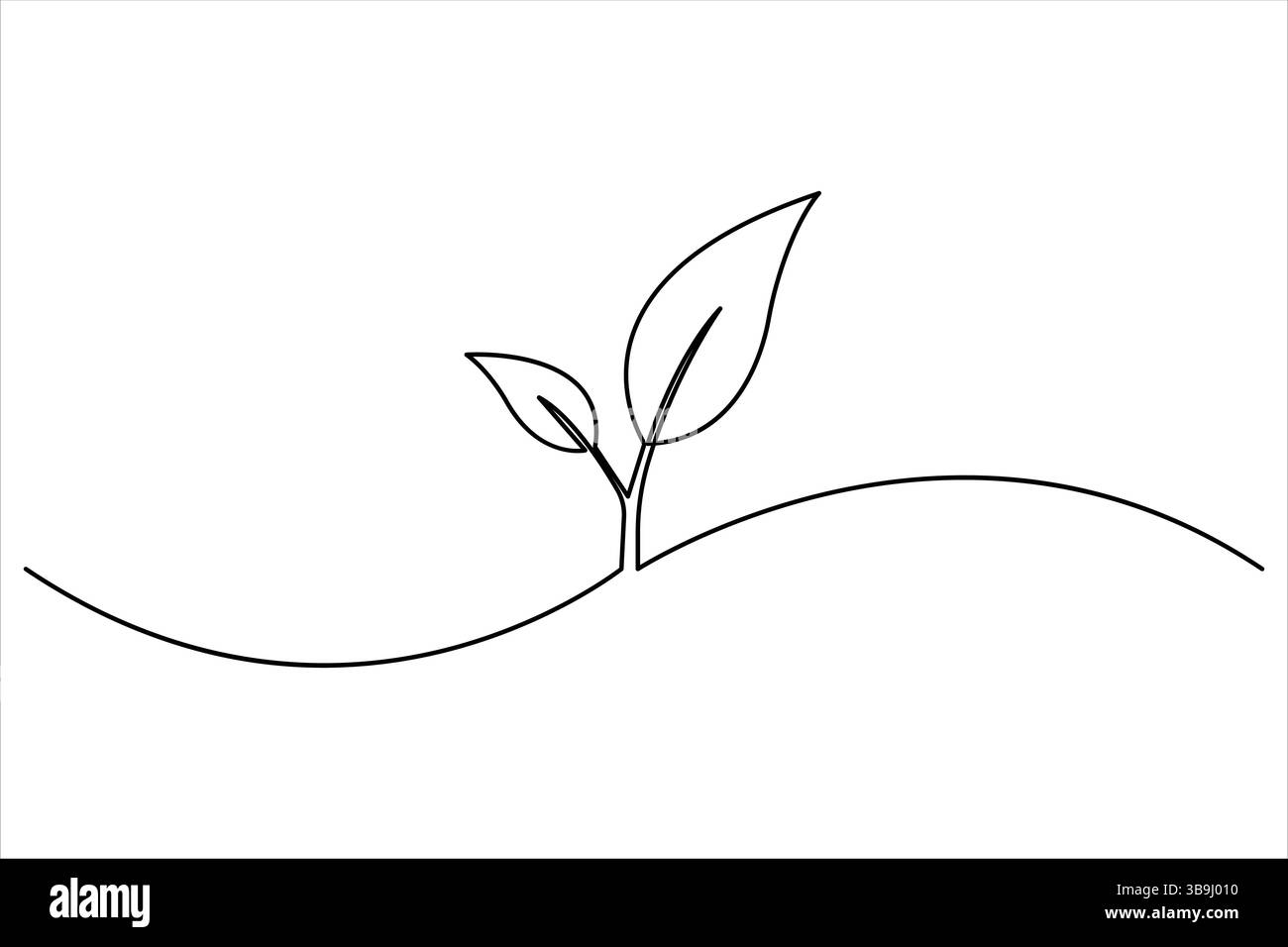 Growth plant in one continuous Line drawing. Sprout with leaves vector ...
