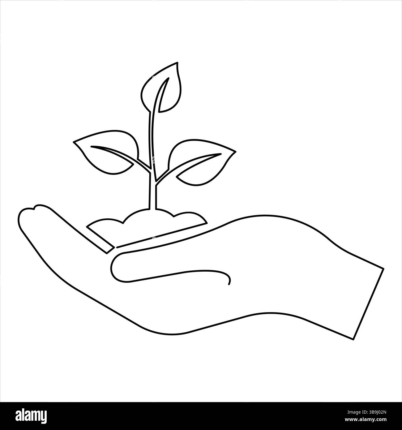 Growth plant in one continuous Line drawing. Sprout with leaves vector ...