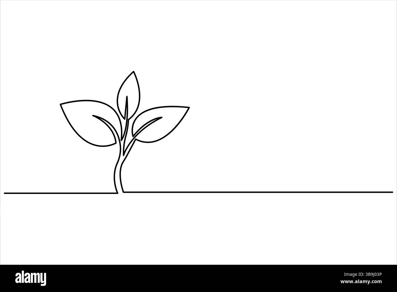 Growth plant in one continuous Line drawing. Sprout with leaves vector ...