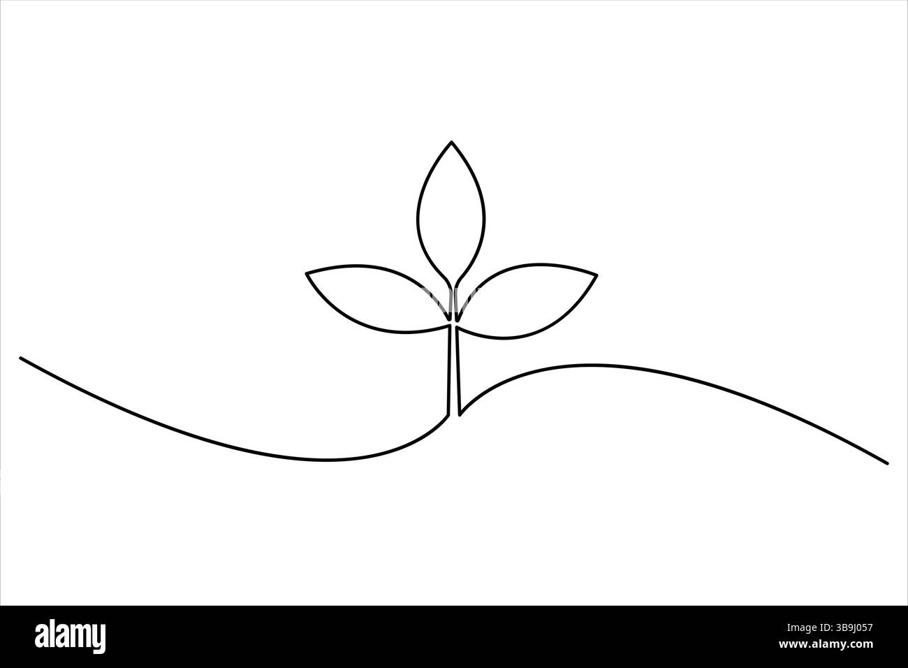 Growth plant in one continuous Line drawing. Sprout with leaves vector ...
