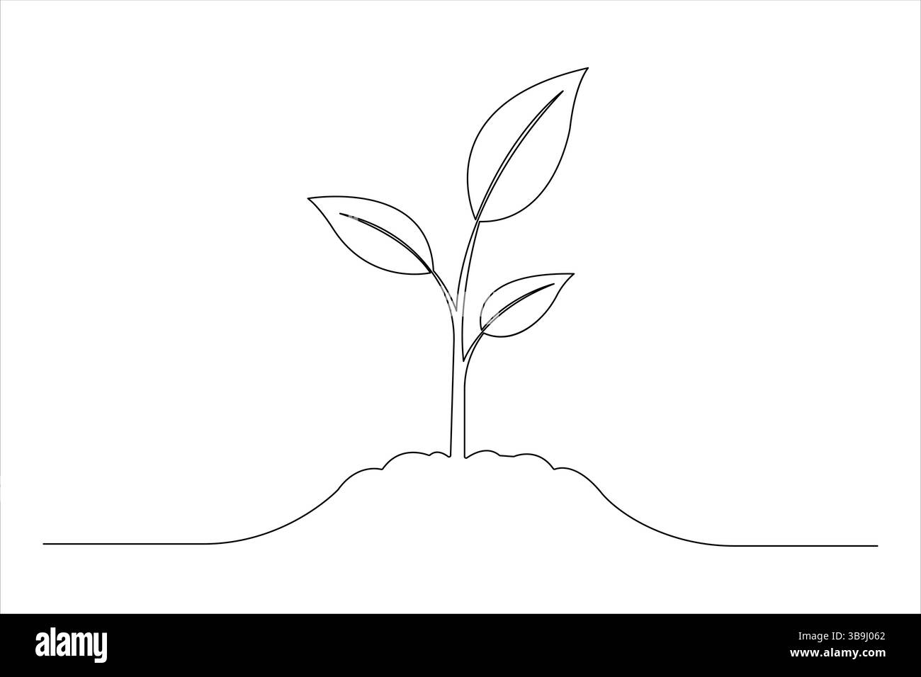 Growth plant in one continuous Line drawing. Sprout with leaves vector ...