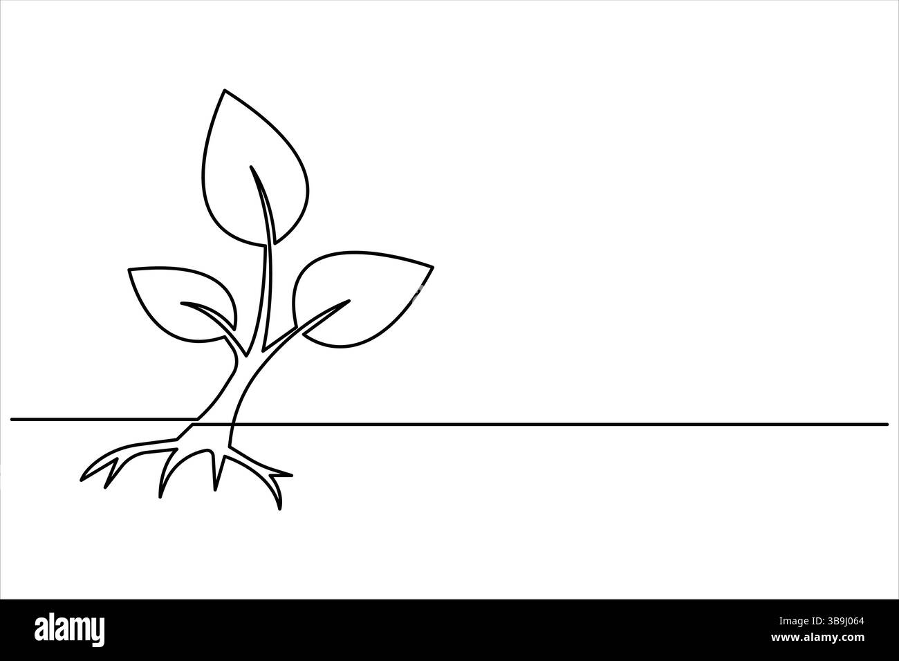Growth plant in one continuous Line drawing. Sprout with leaves vector ...