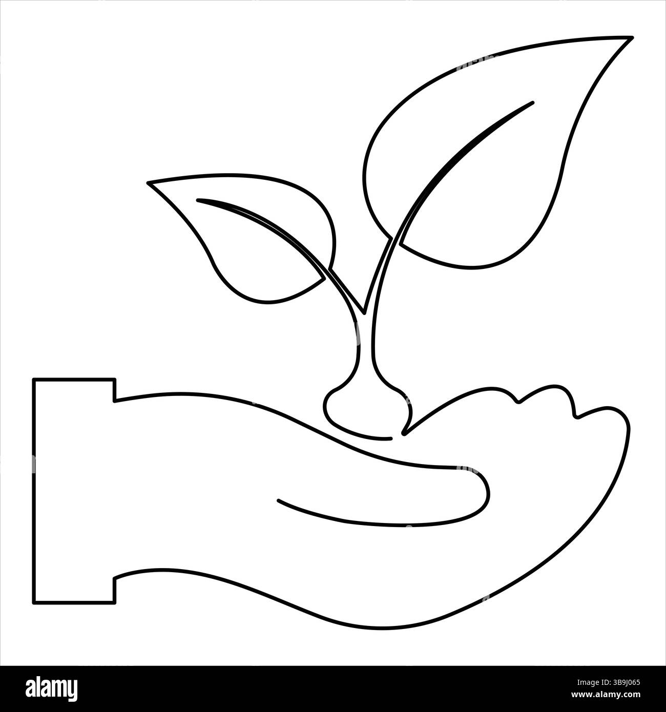 Growth plant in one continuous Line drawing. Sprout with leaves vector ...