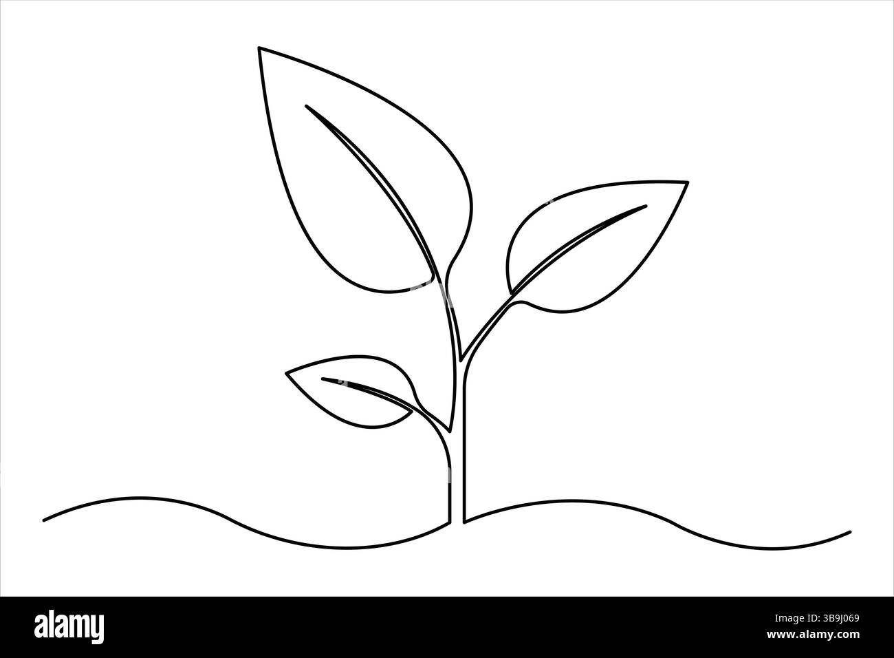 Growth plant in one continuous Line drawing. Sprout with leaves vector ...