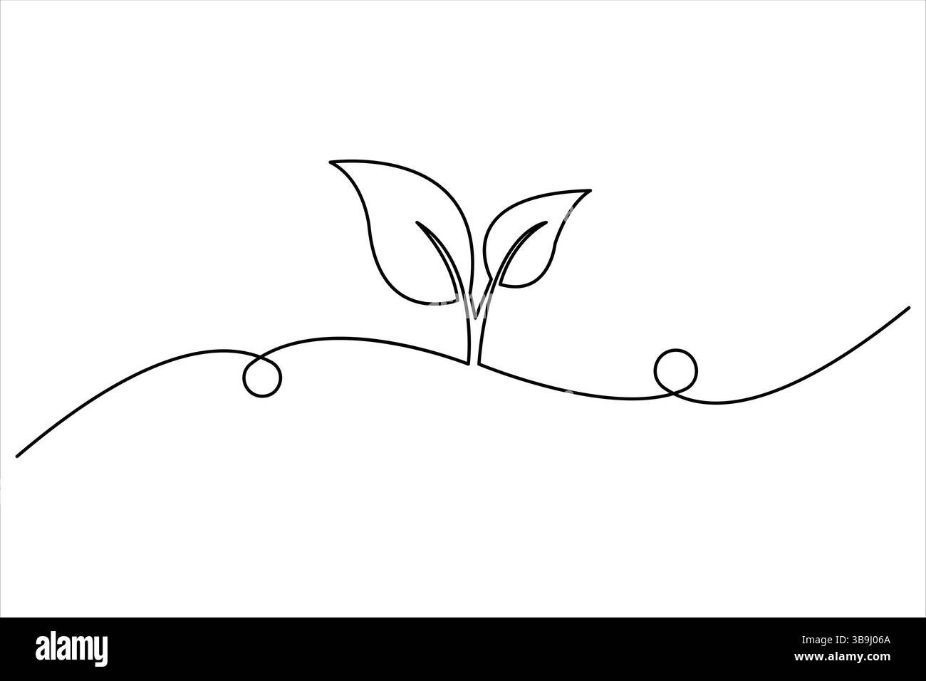 Growth plant in one continuous Line drawing. Sprout with leaves vector ...