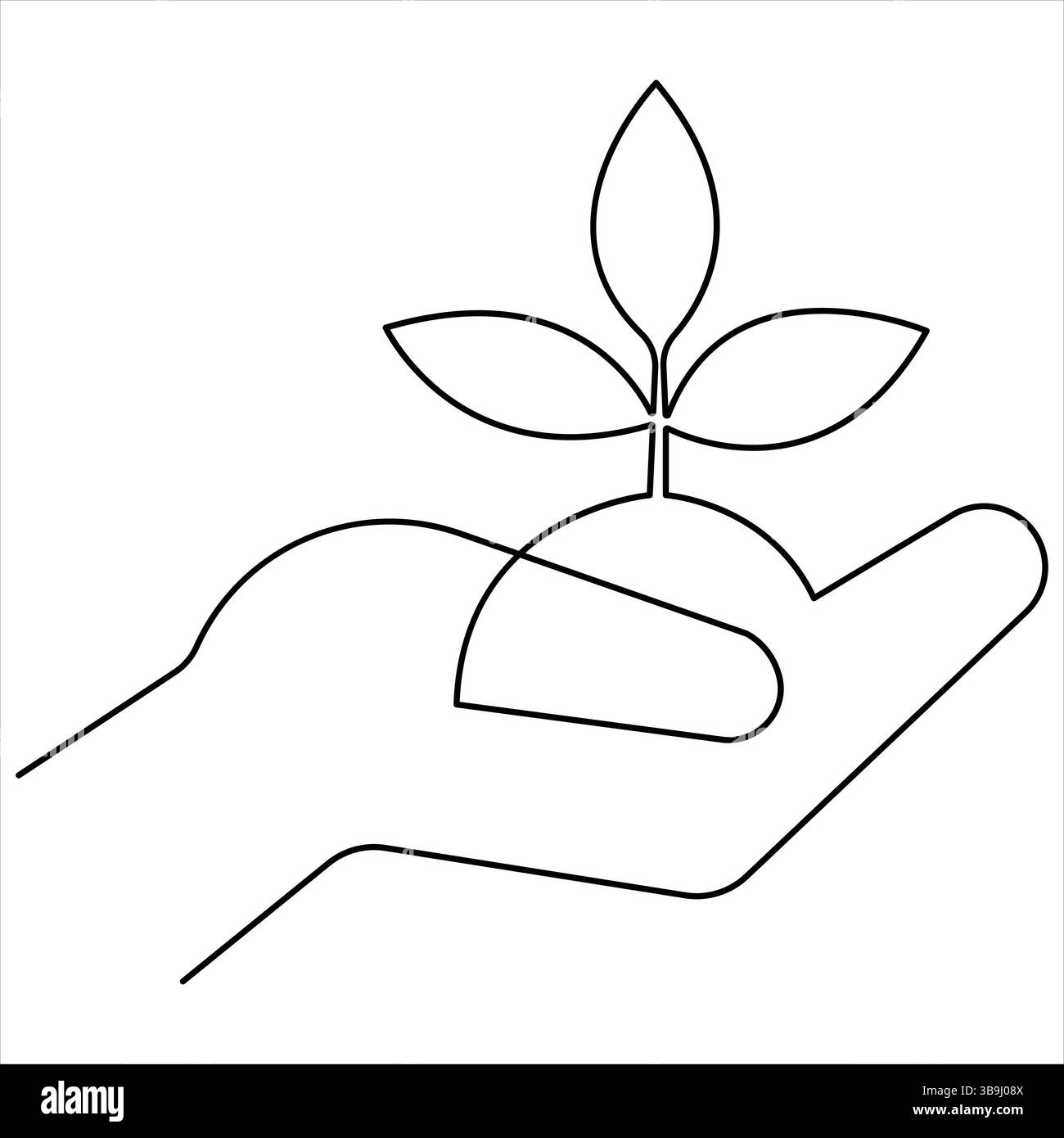 Growth plant in one continuous Line drawing. Sprout with leaves vector ...