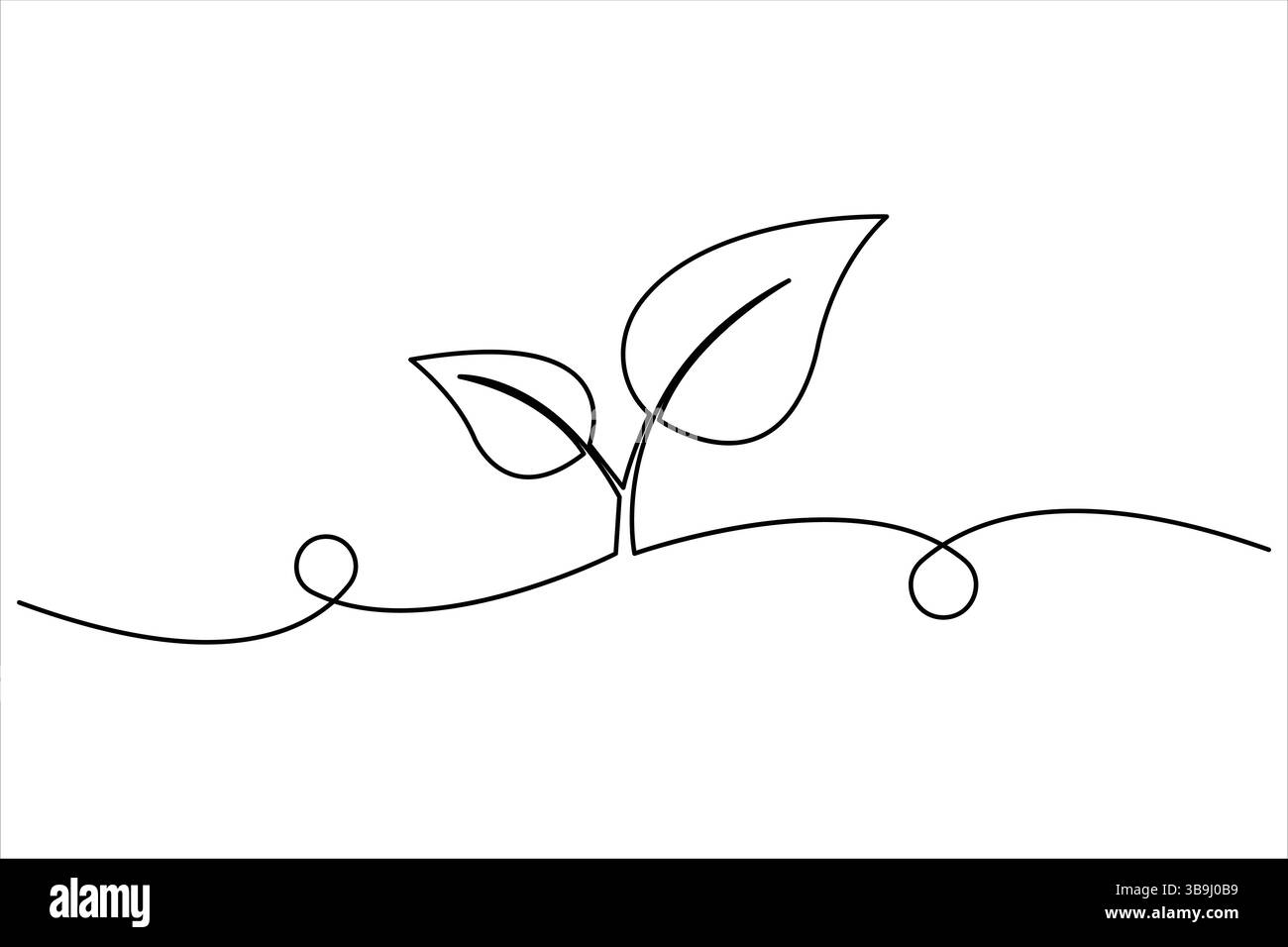 Growth plant in one continuous Line drawing. Sprout with leaves vector ...