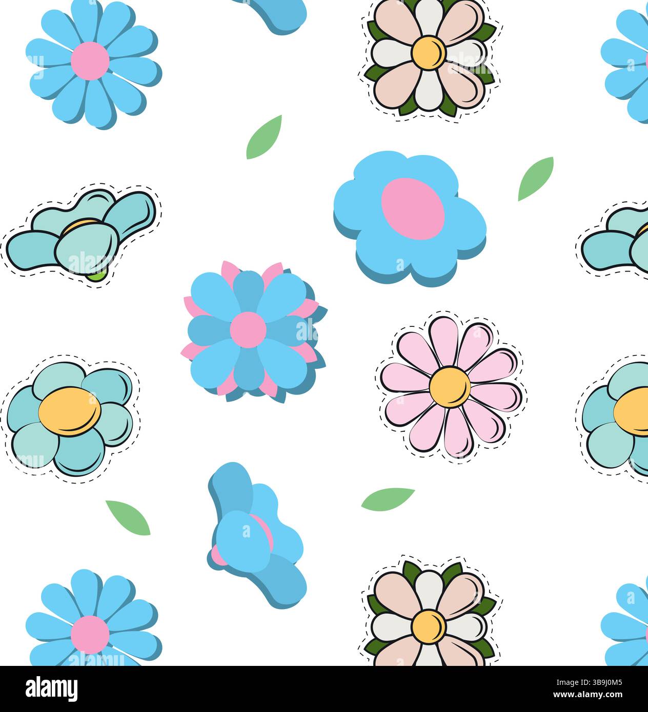 Floral pattern with cute stickers. Vector illustration Stock Vector ...