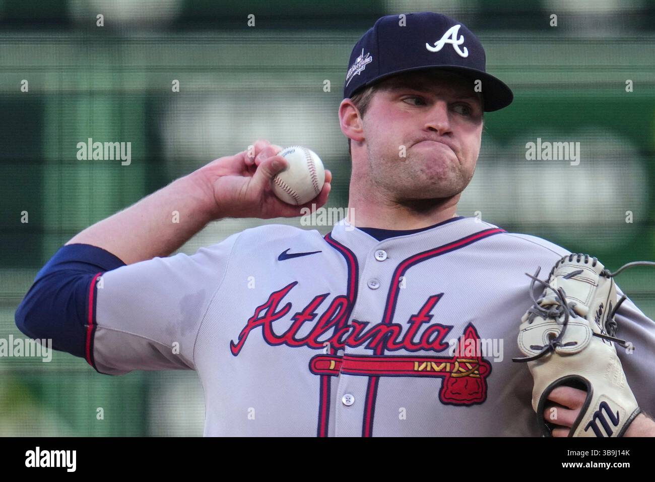 Atlanta Braves pitcher Bryce Elder delivers during the first inning of ...