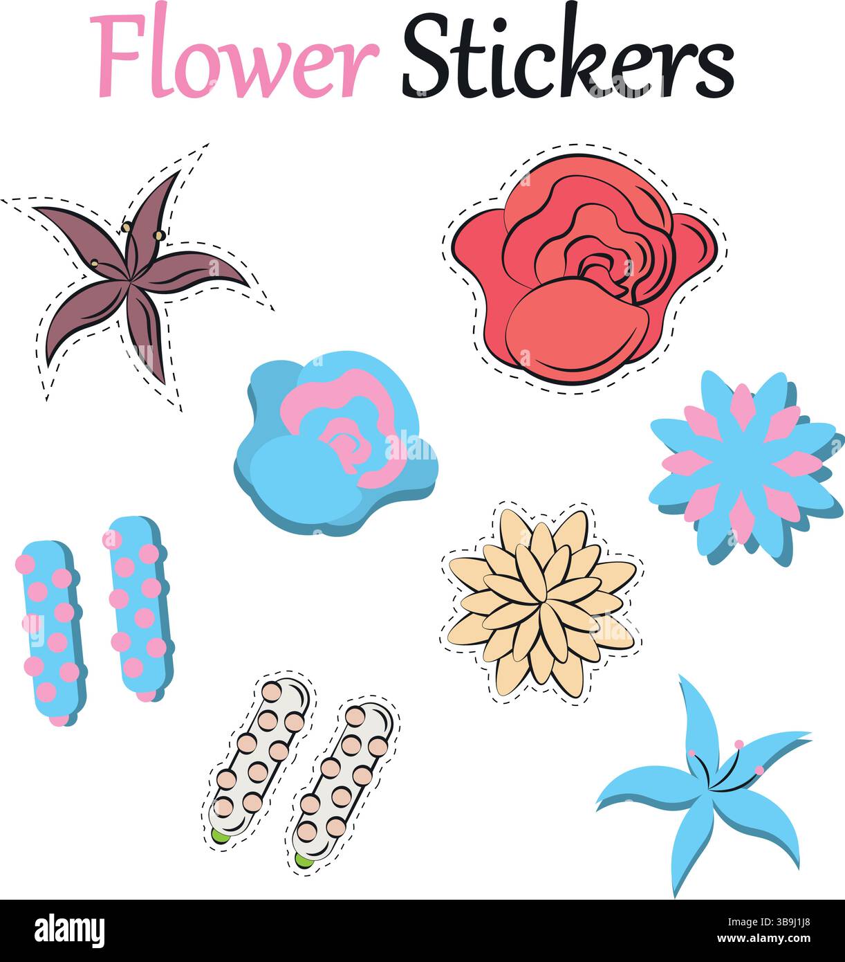 Set of colorful flower stickers. Vector illustration Stock Vector Image ...