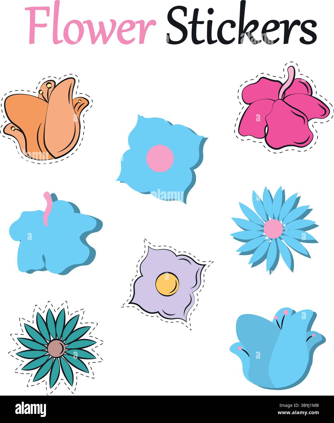 Set of colorful flower stickers. Vector illustration Stock Vector Image ...