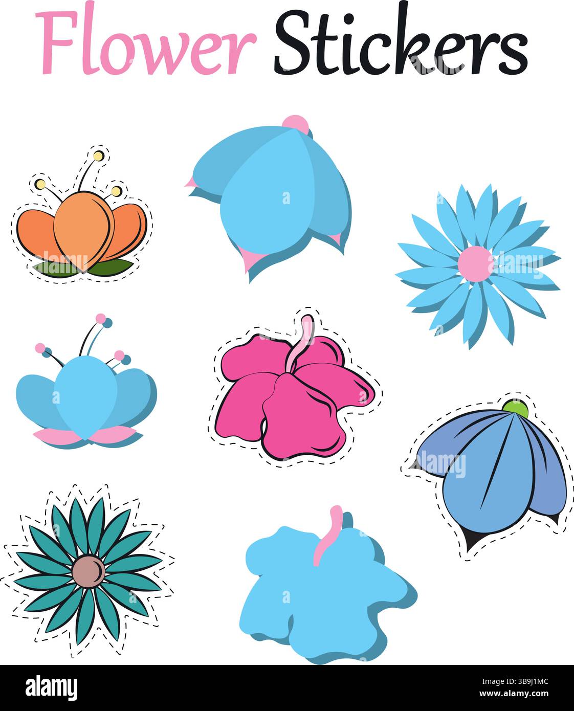 Set of colorful flower stickers. Vector illustration Stock Vector Image ...