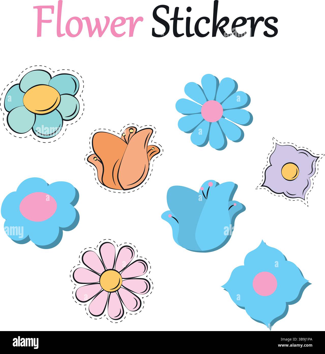 Set of colorful flower stickers. Vector illustration Stock Vector Image ...