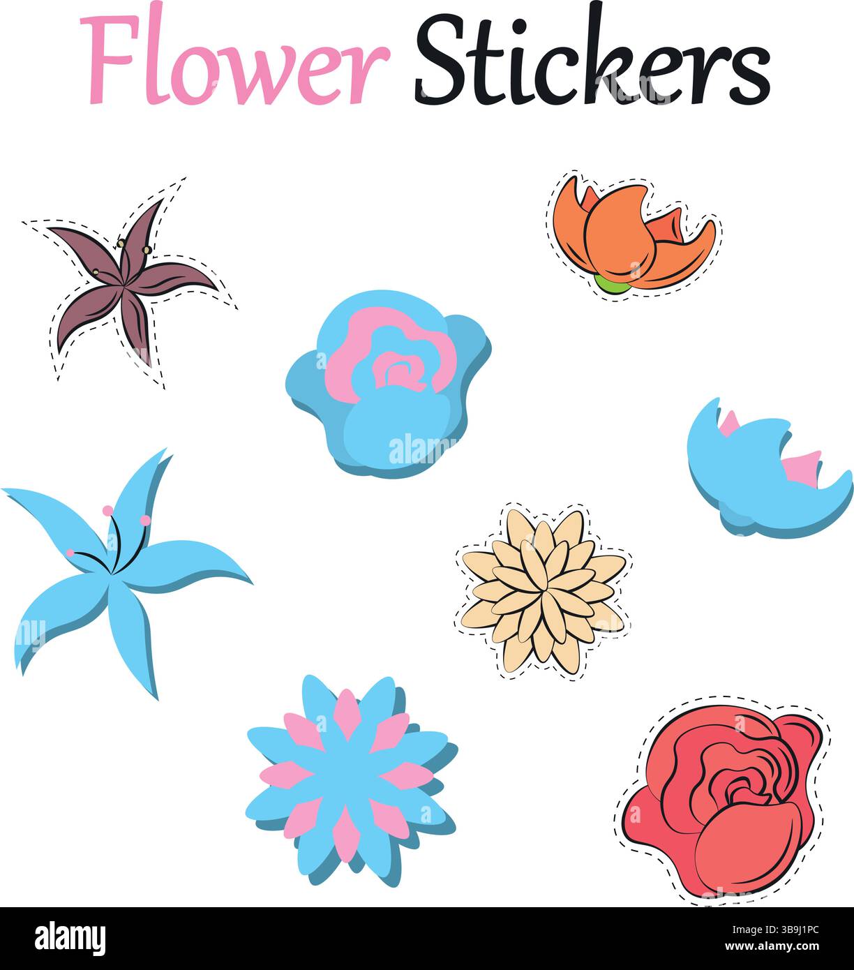 Set of colorful flower stickers. Vector illustration Stock Vector Image ...