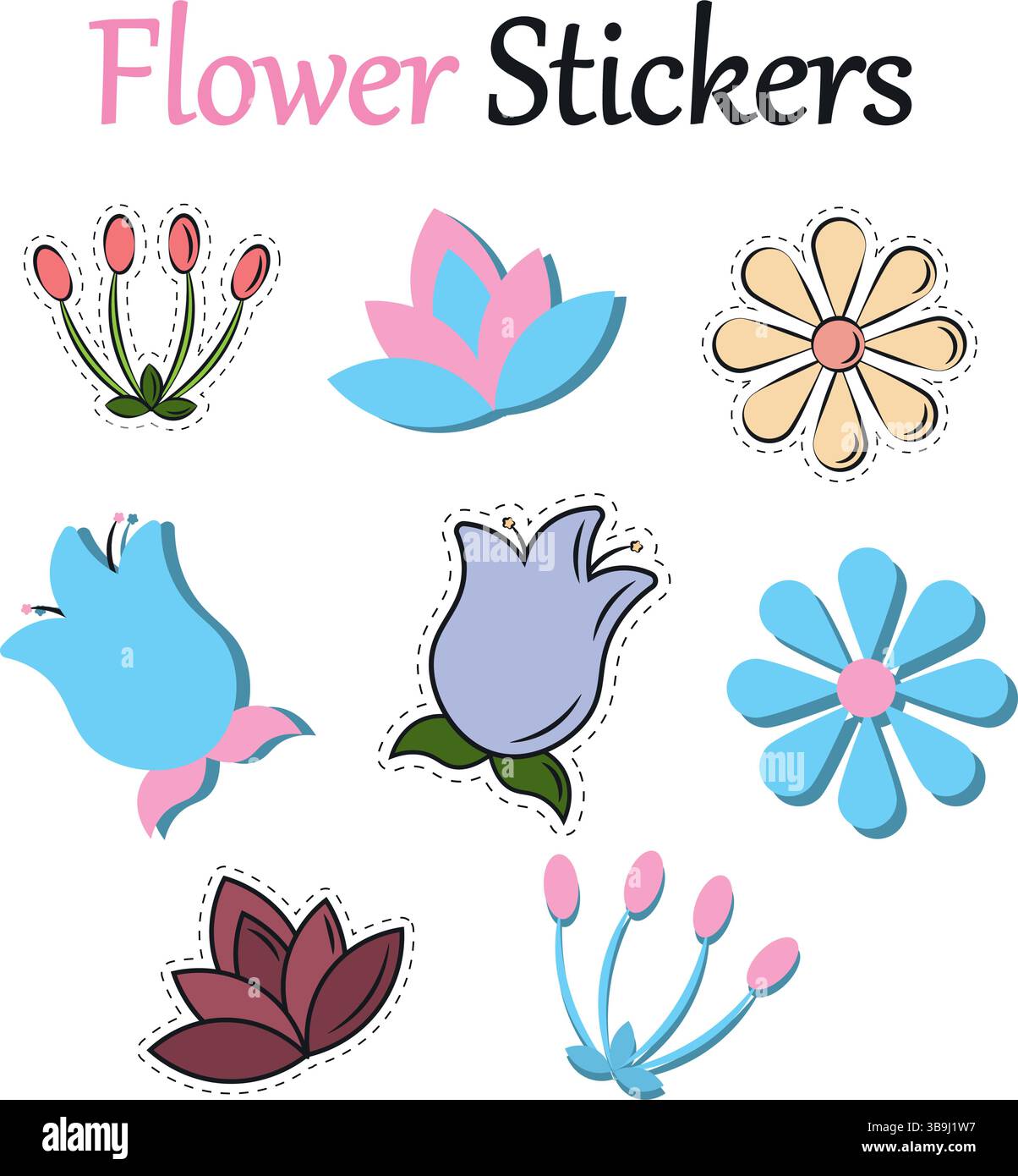Set of colorful flower stickers. Vector illustration Stock Vector Image ...