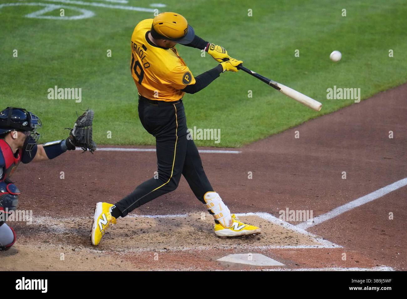 Pittsburgh Pirates' Jared Triolo hits a solo home run off Atlanta ...