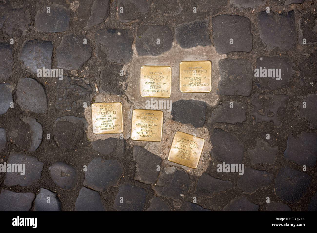 Bronze tiles in Rome's Jewish Quarter showing Jewish residents who were ...