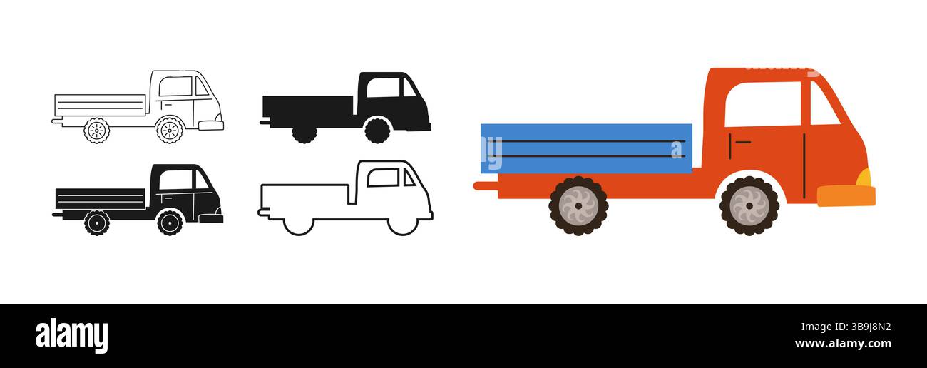 Car truck lorry icon symbol cartoon set. Hand drawn retro farmers truck ...