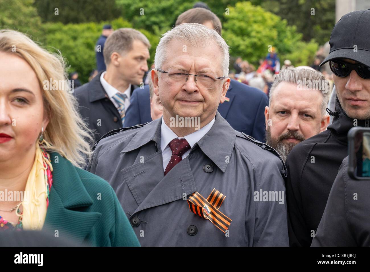 Russia's Ambassador to Poland (C) Sergei Andreyev and his delegation ...