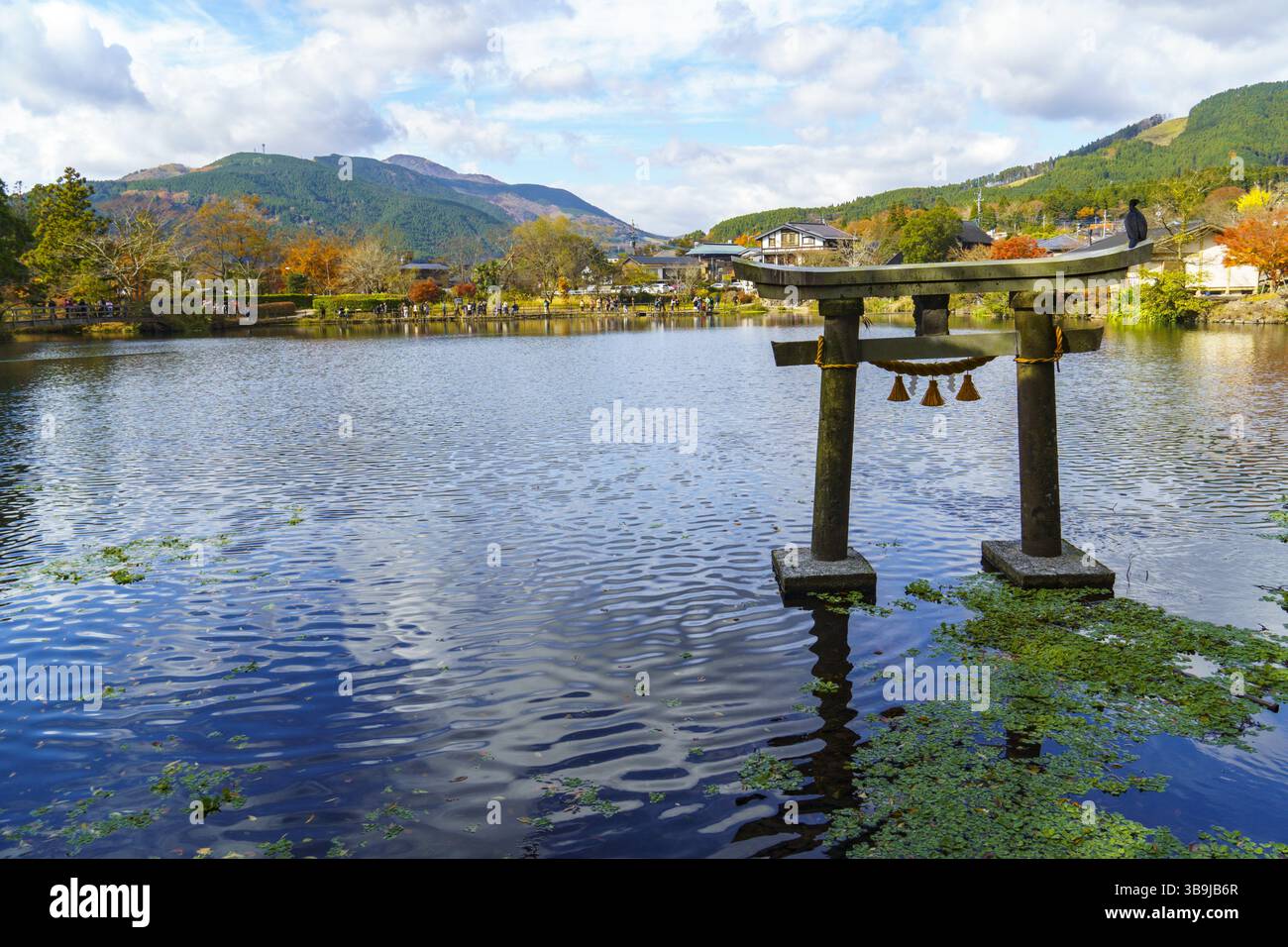 Autumn Landscape of Lake Kinrin featuring the Torii Gate in Tenso ...