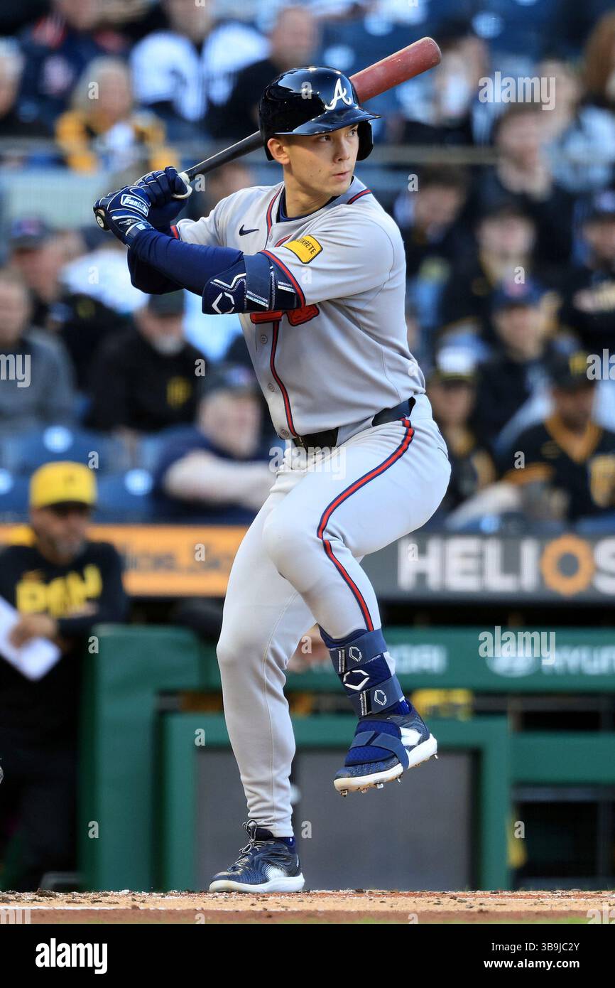 PITTSBURGH, PA - MAY 09: Stuart Fairchild #17 of the Atlanta Braves ...