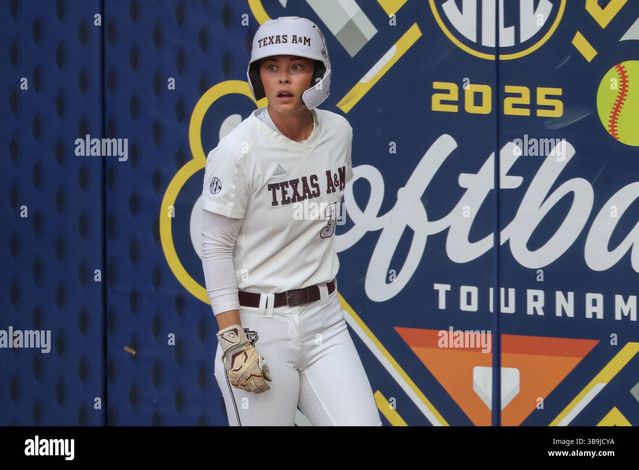 ATHENS, GA - MAY 09: Texas A&M outfielder Allie Enright (33) looks to a ...