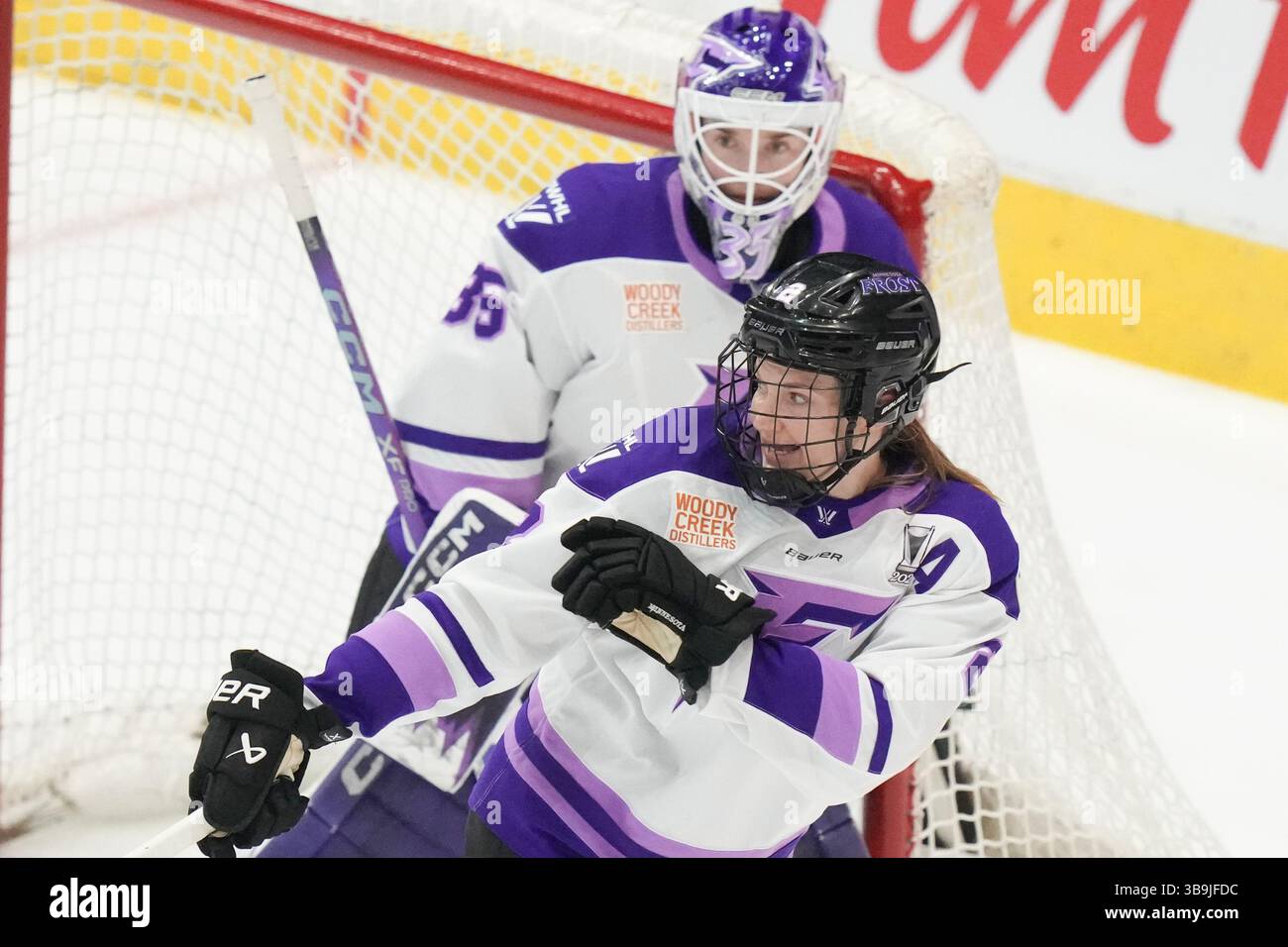 Toronto, Canada. 09th May, 2025. Minnesota Frost's Lee Stecklein reacts in front of goaltender ...