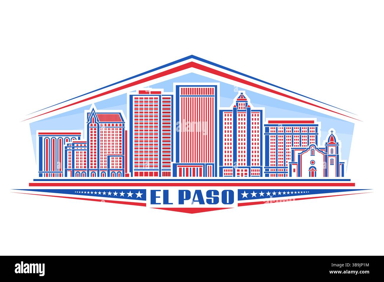 Vector illustration of El Paso, horizontal decorative sign with linear ...