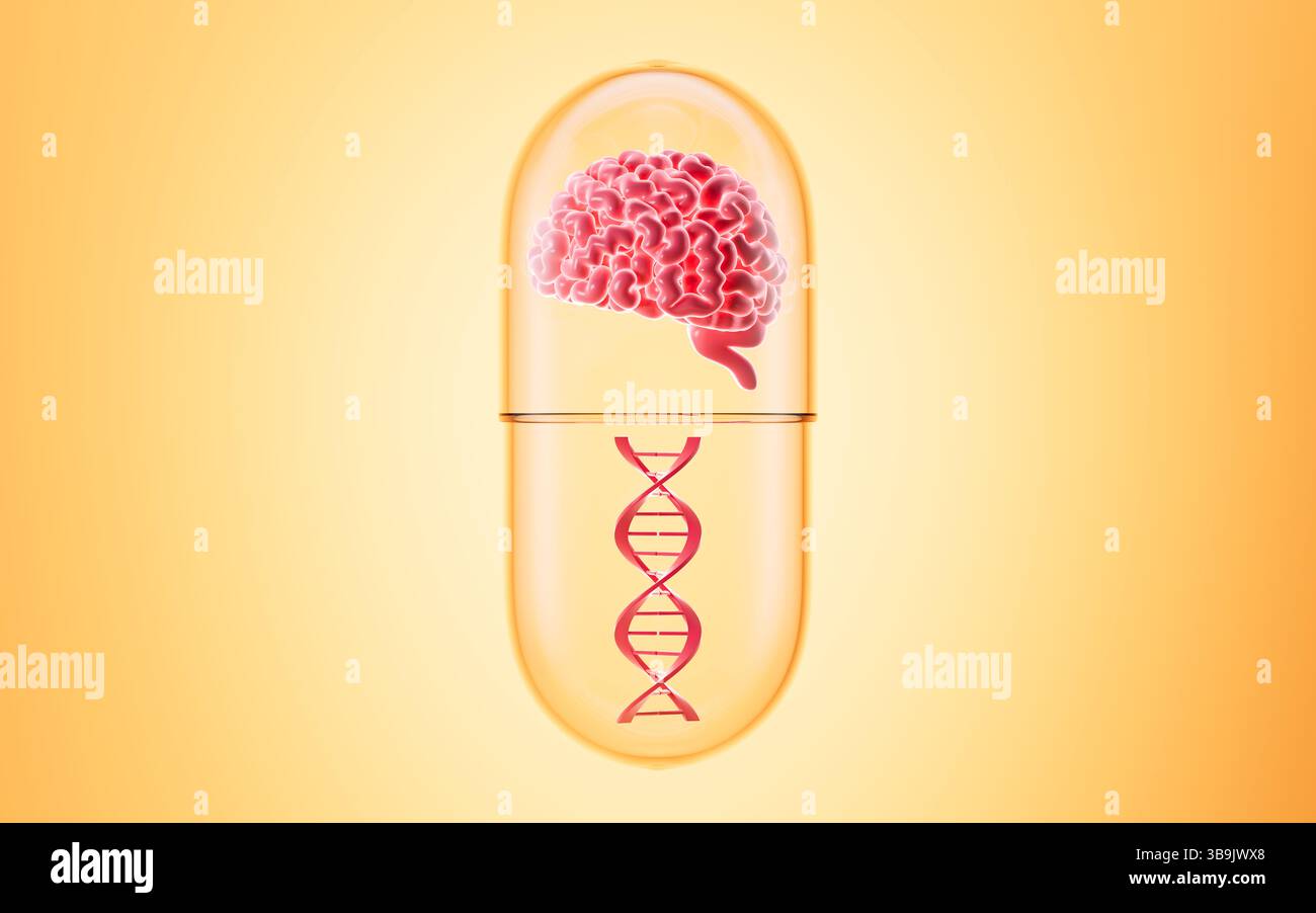 Human brain and DNA, 3d rendering. 3d illustration Stock Photo - Alamy