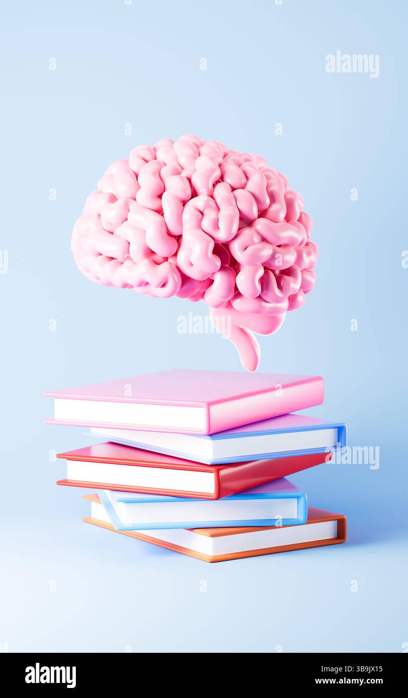 Human brain and books, Learn and innovate concepts, 3d rendering. 3d ...