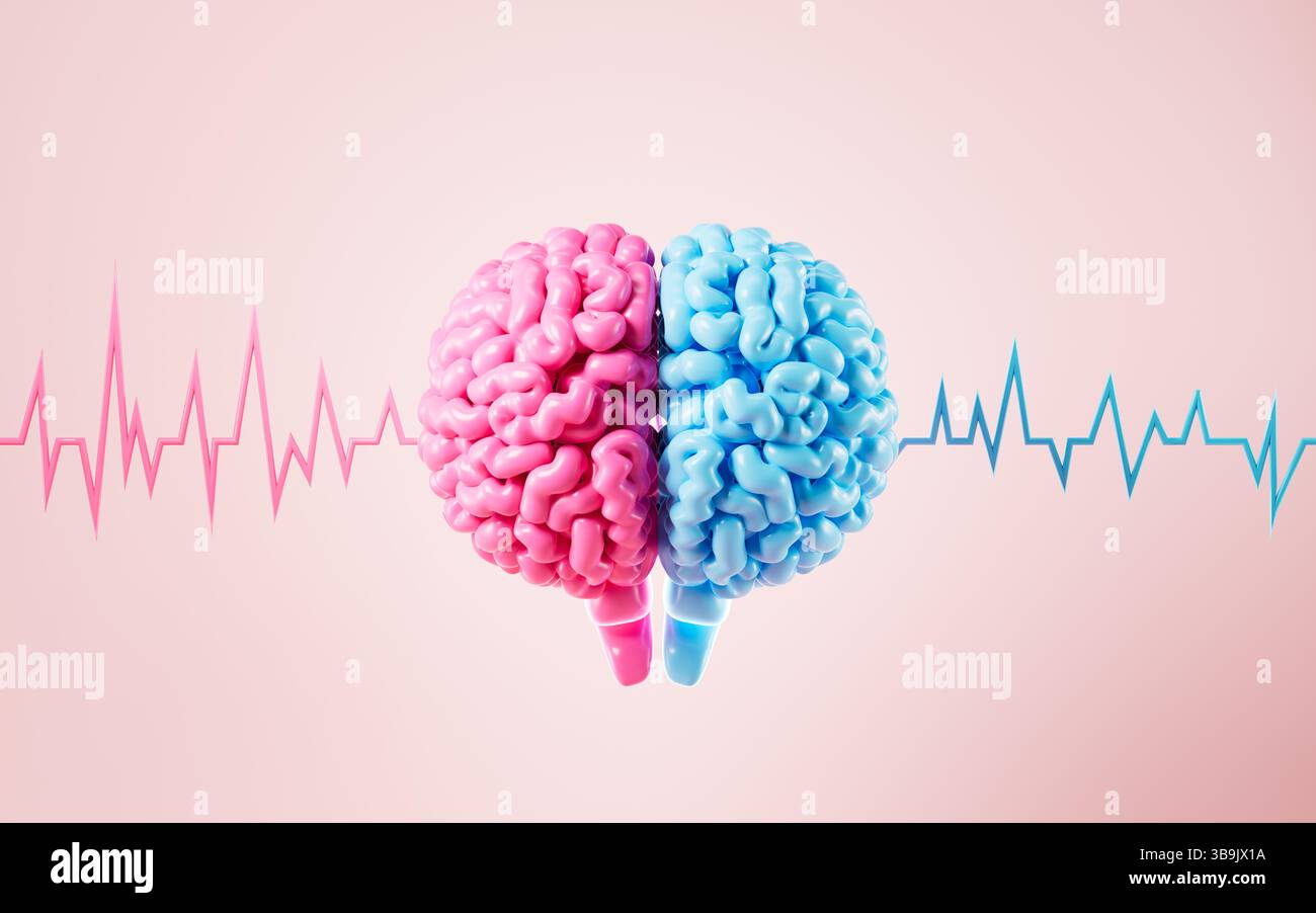 The human brain and brain waves, brain consciousness and thinking, 3d ...