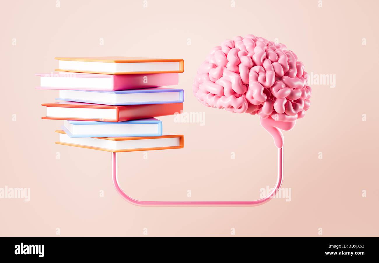 Human brain and books, Learn and innovate concepts, 3d rendering. 3d ...