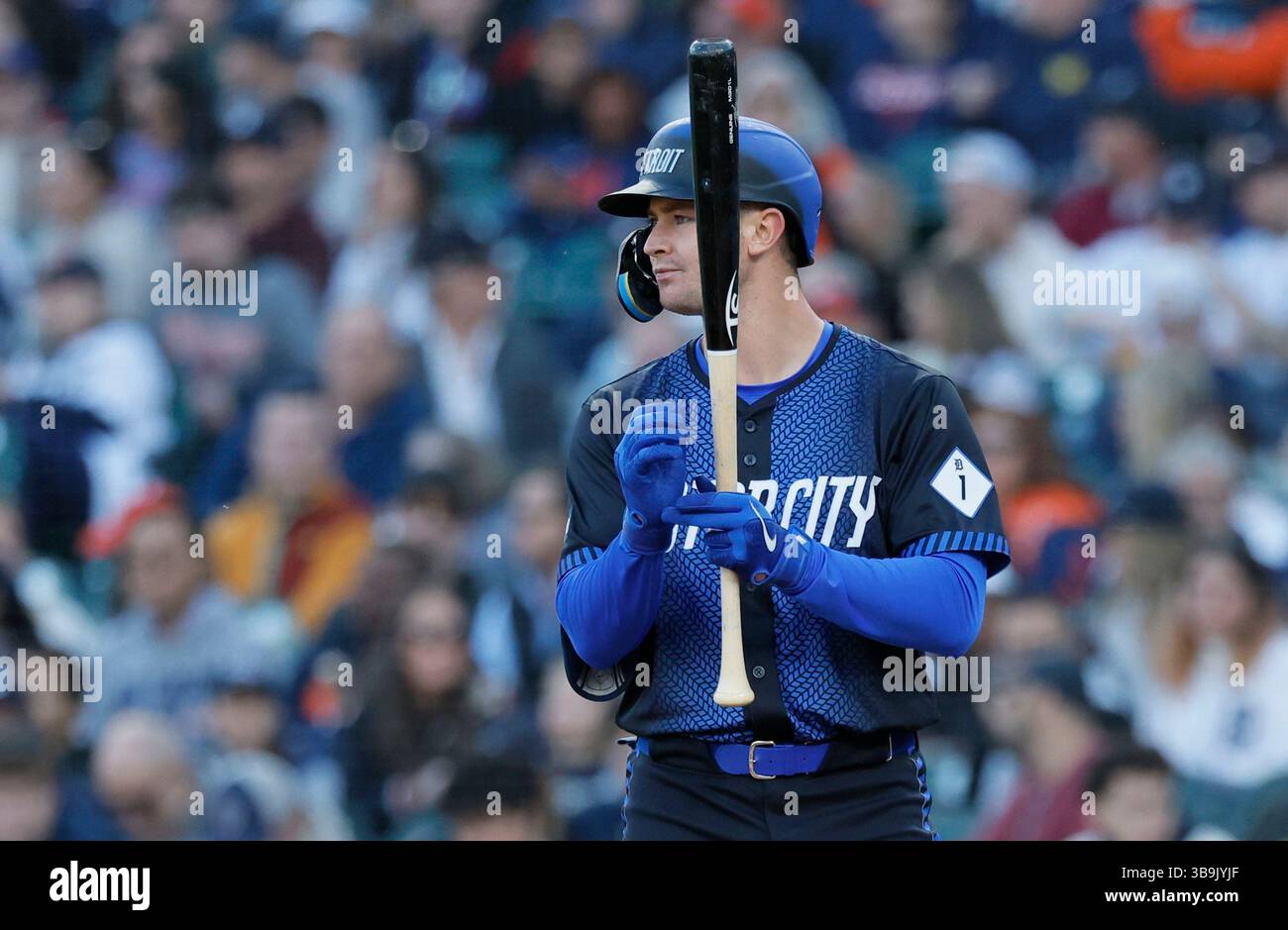 Detroit Tigers' Trey Sweeney during an at-bat against the Texas Rangers ...