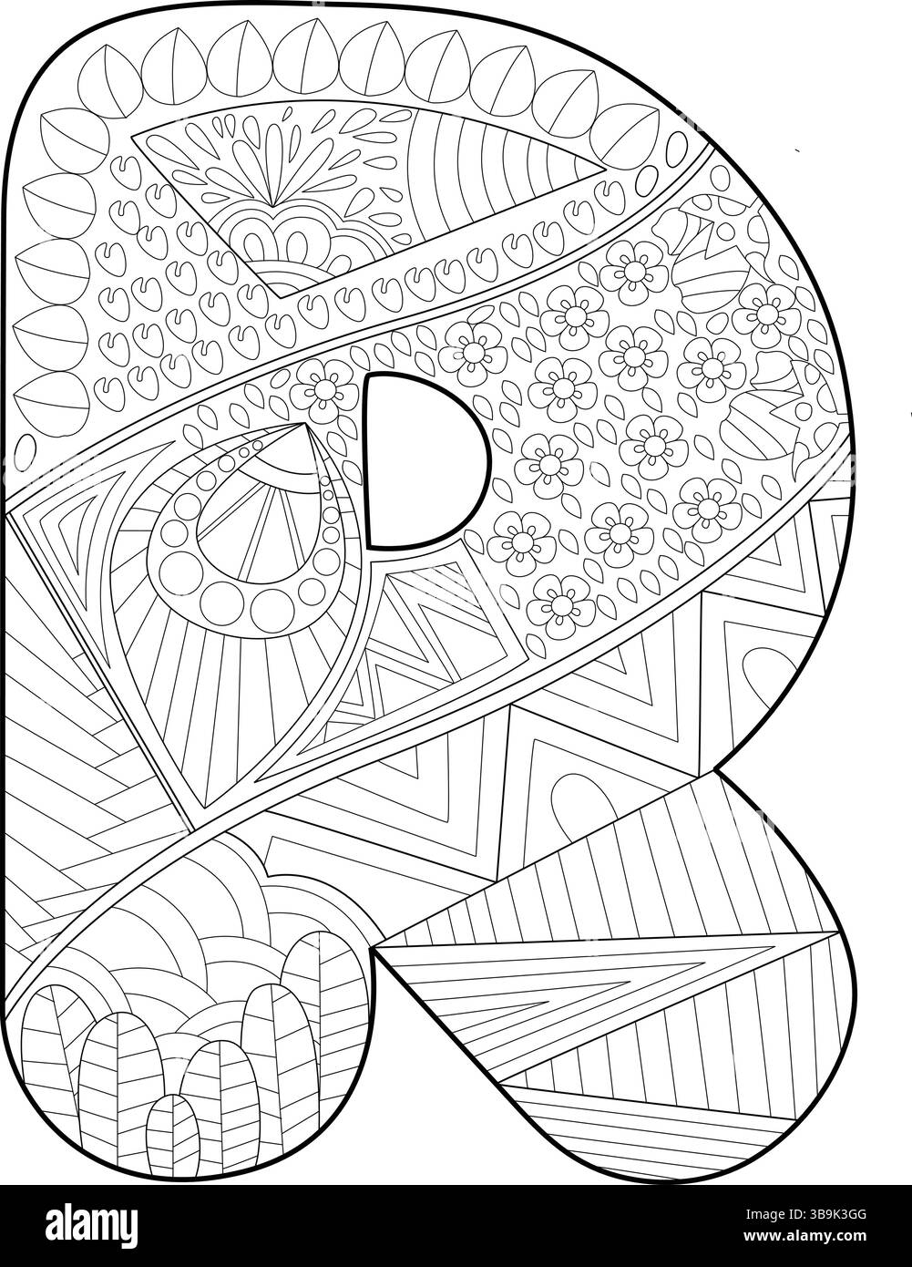 An intricate illustration of the uppercase letter R, filled with ...