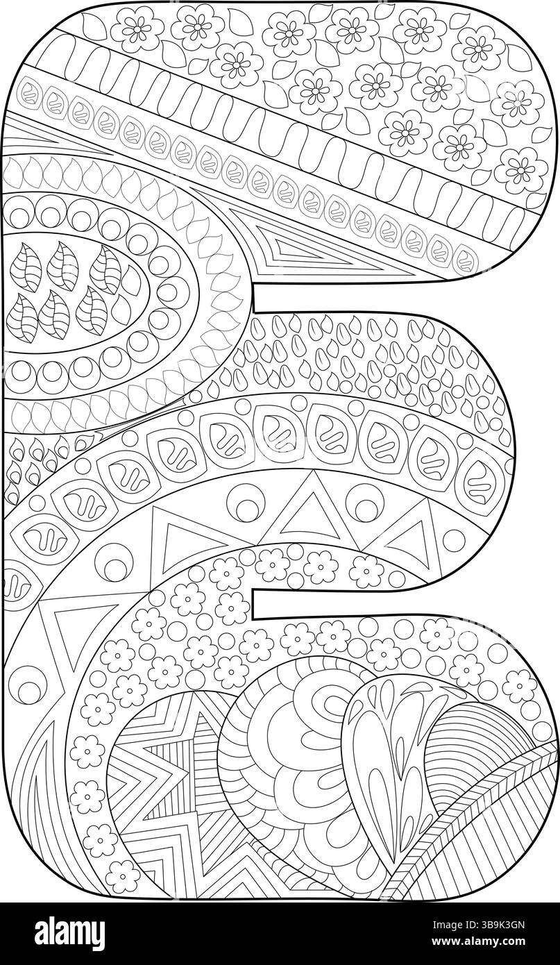 An intricate and decorative capital letter E filled with various ...