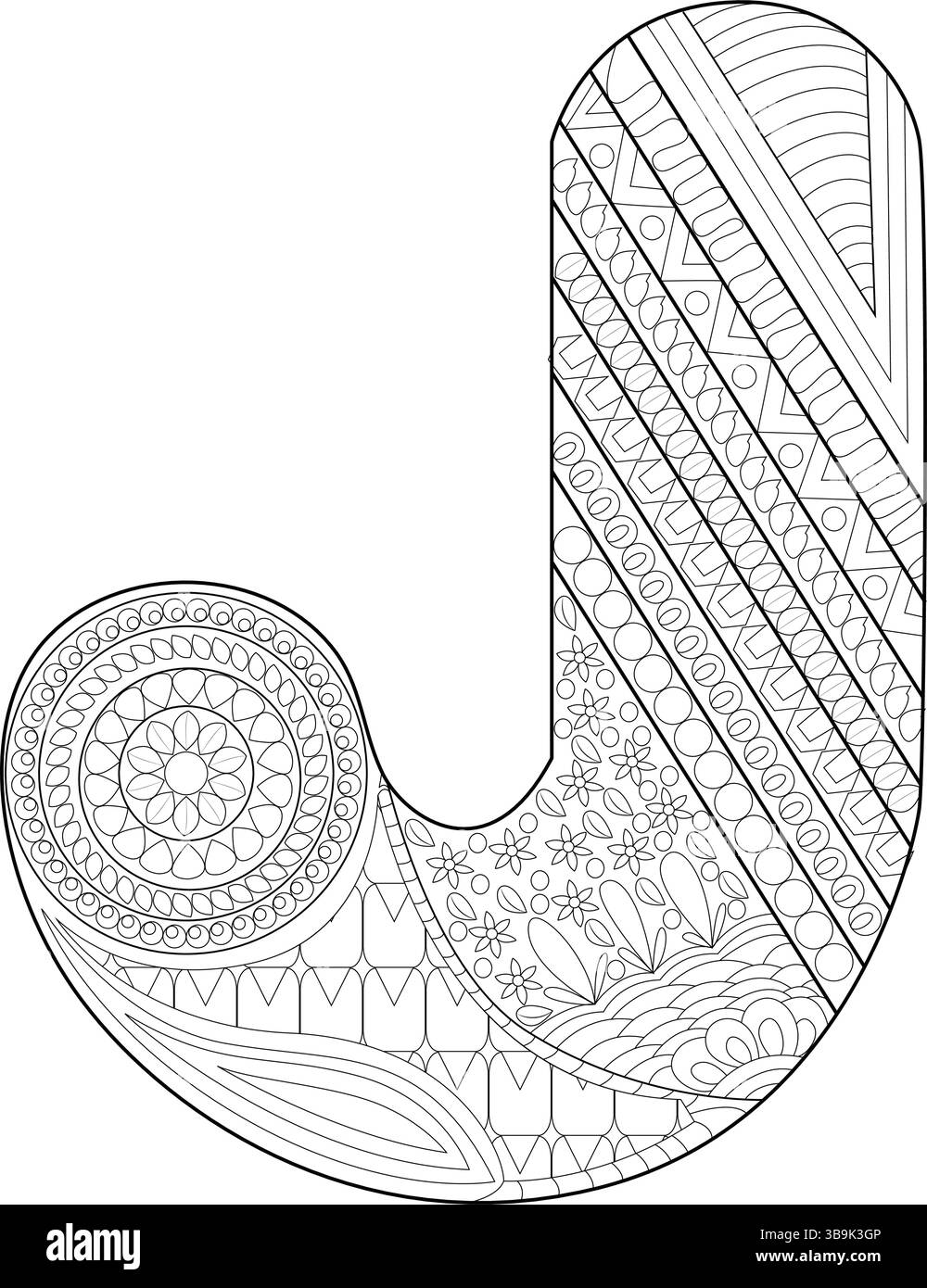 Black and white line art illustration of the capital letter J filled ...