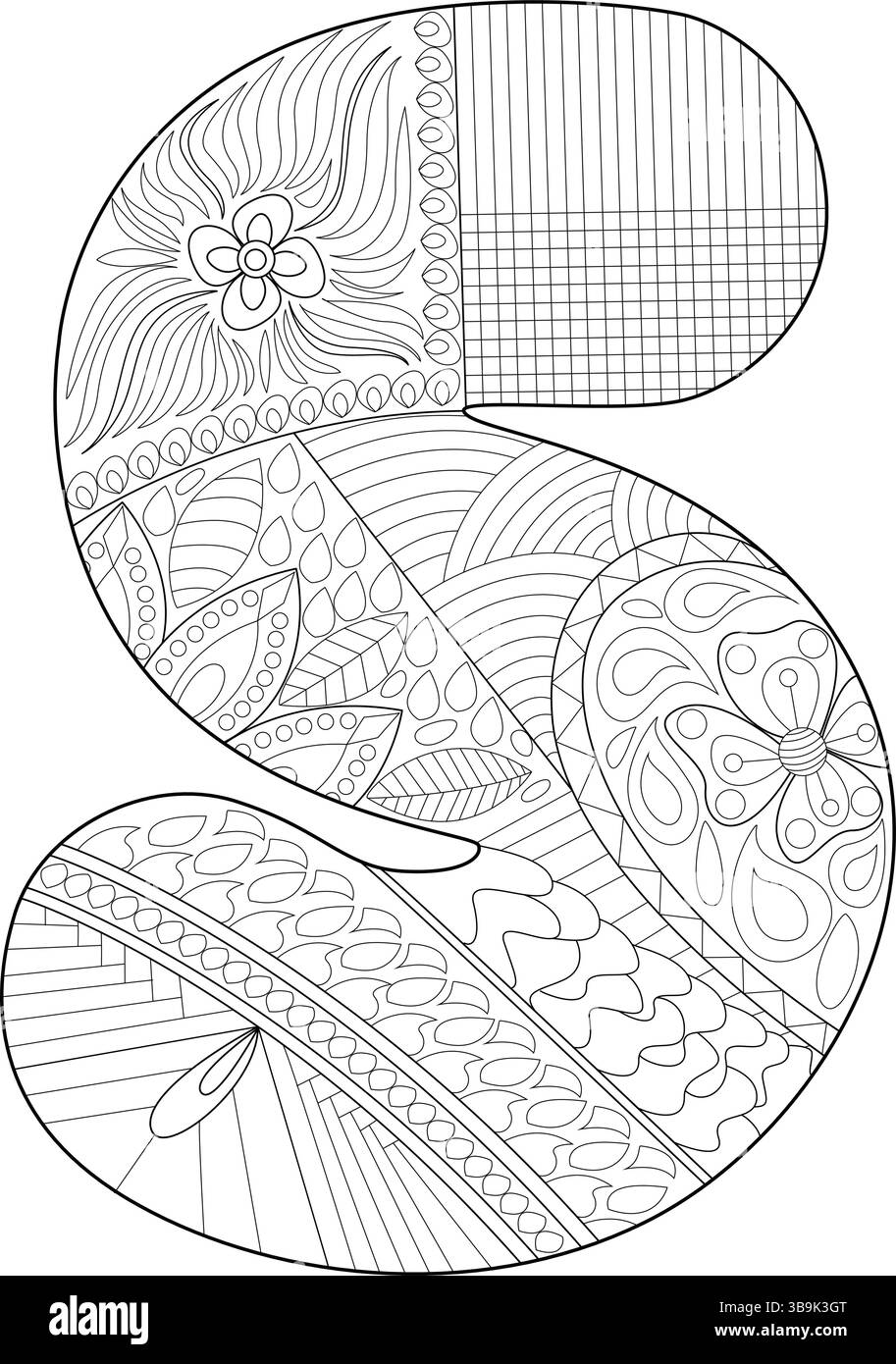 Decorative uppercase letter S filled with intricate zentangle-inspired ...