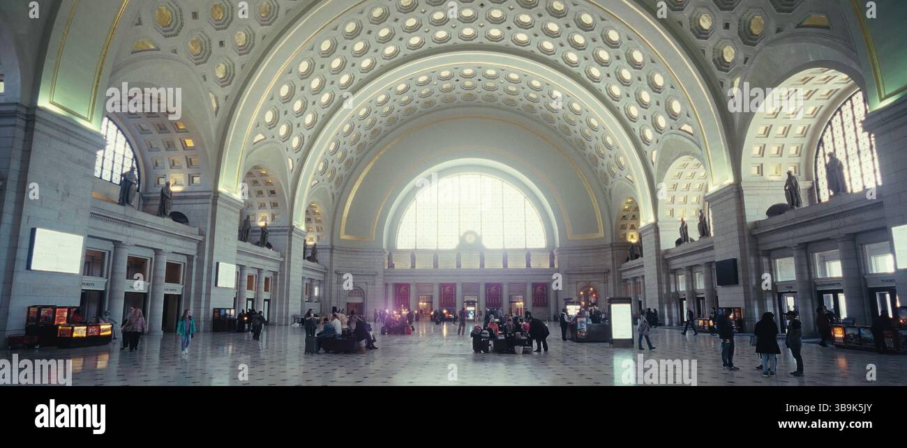WASHINGTON DC, USA - APRIL 08, 2017 - Tourists walking in Union Station ...
