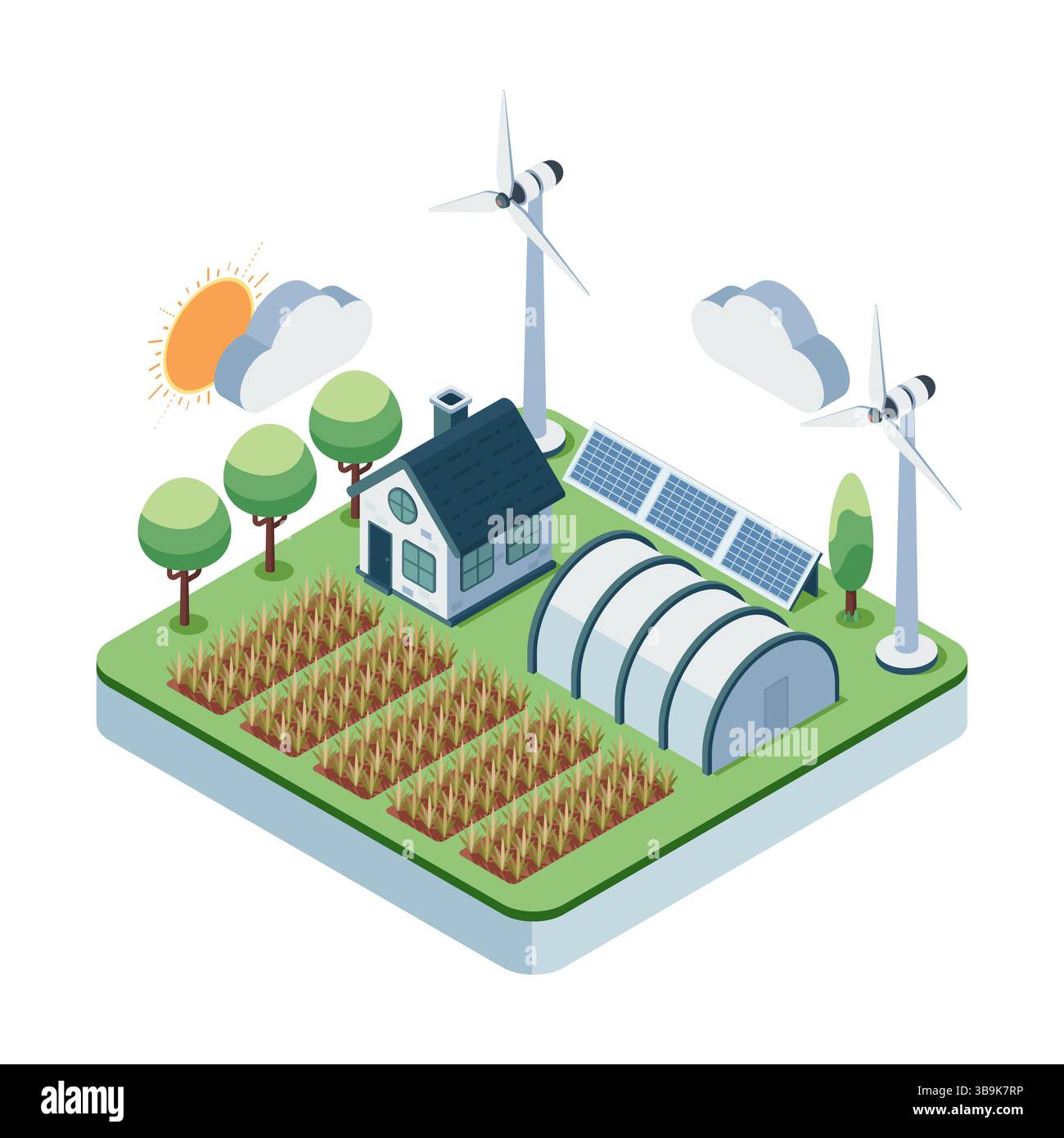 Isometric Sustainable Farm with Renewable Energy and Crops. Sustainable Farming and Agriculture ...