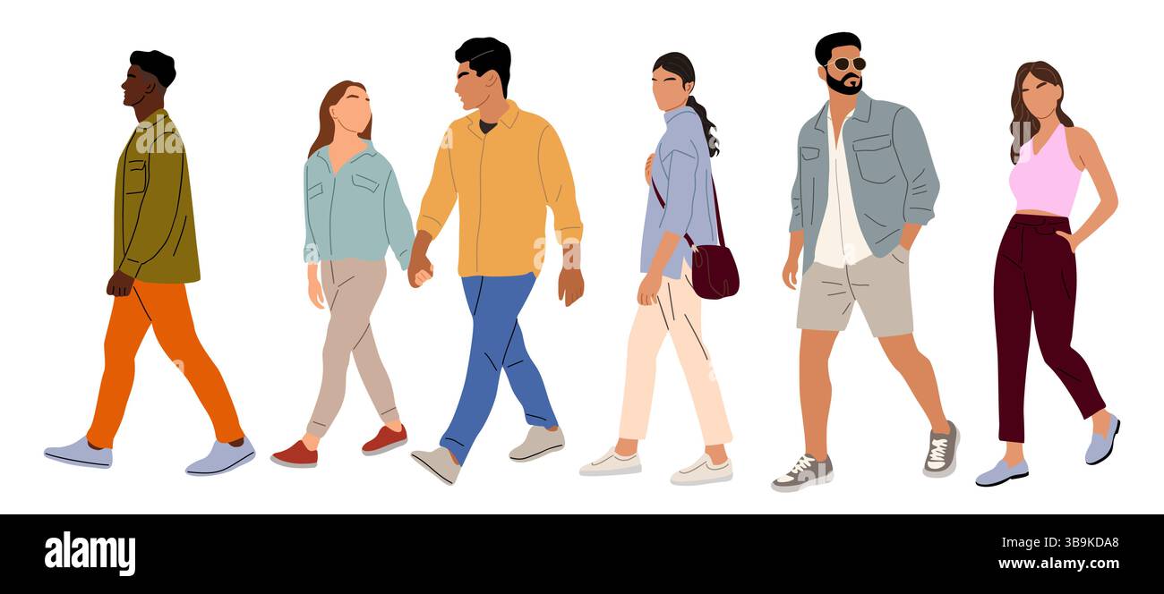 Set of different people walking side view isolated Stock Vector Image ...