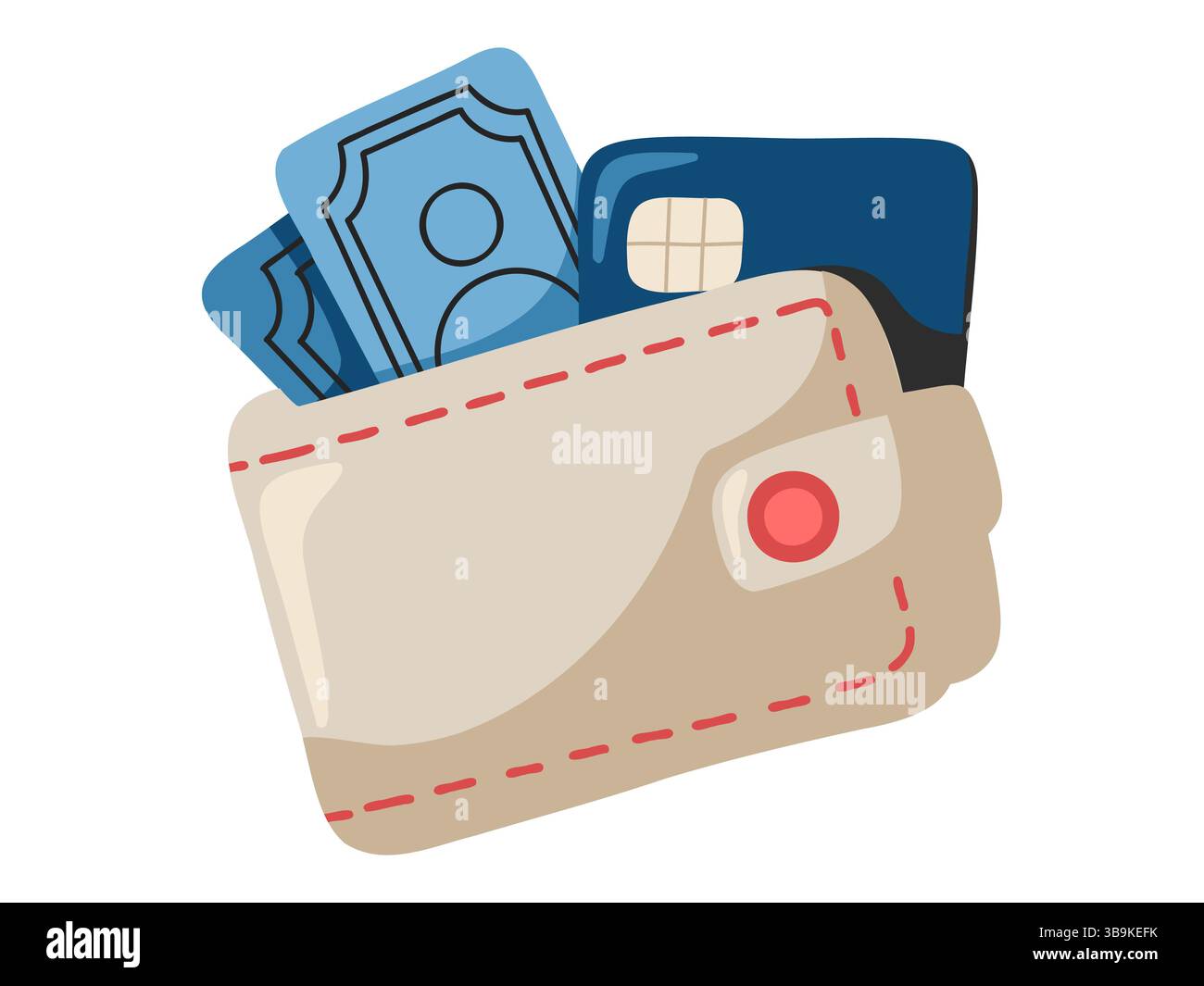 Cartoon beige Wallet with cash money and bank cards. Summer style ...