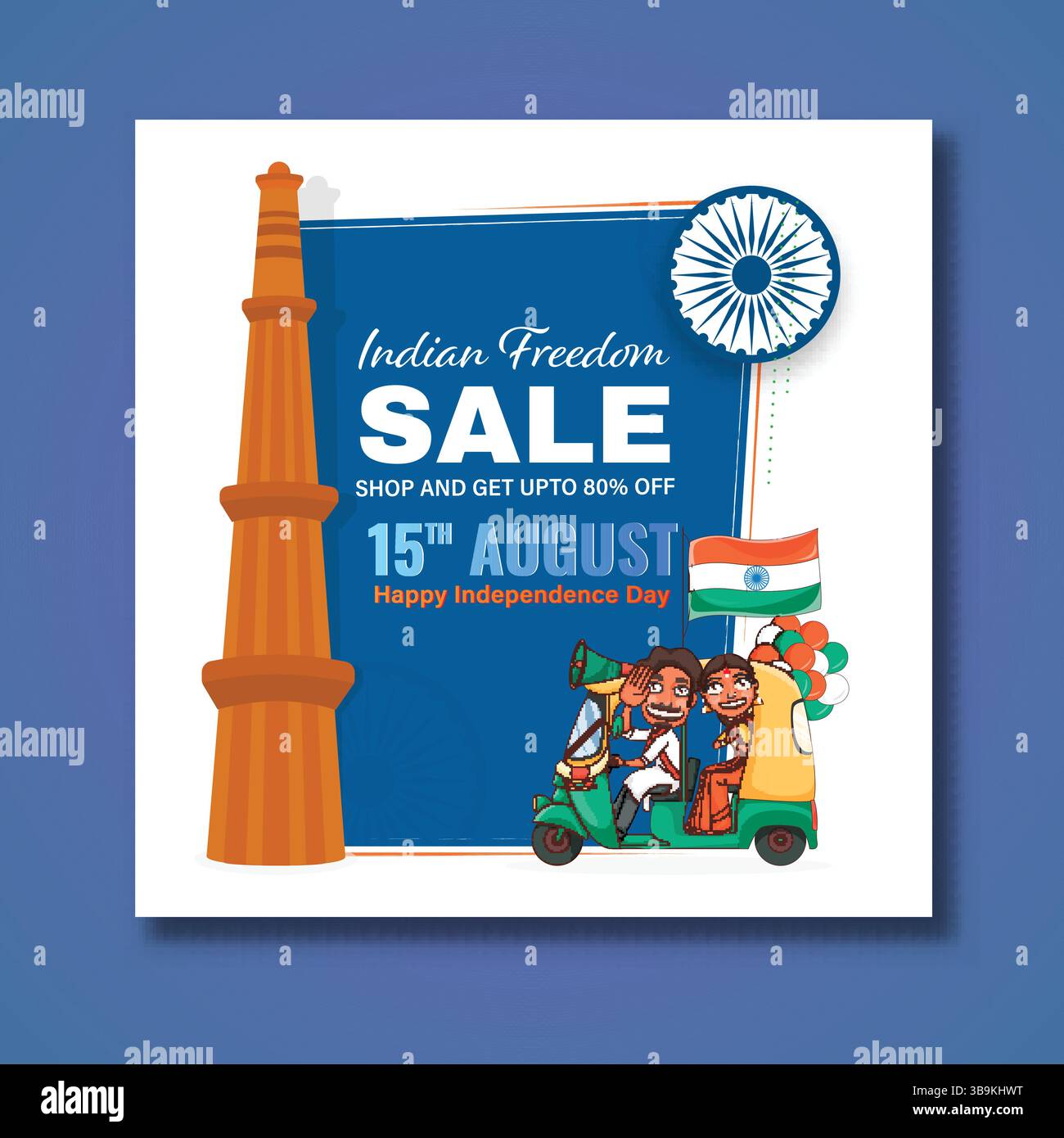 15th August Sale Poster Design with 80% Discount Offer, Ashoka Wheel ...