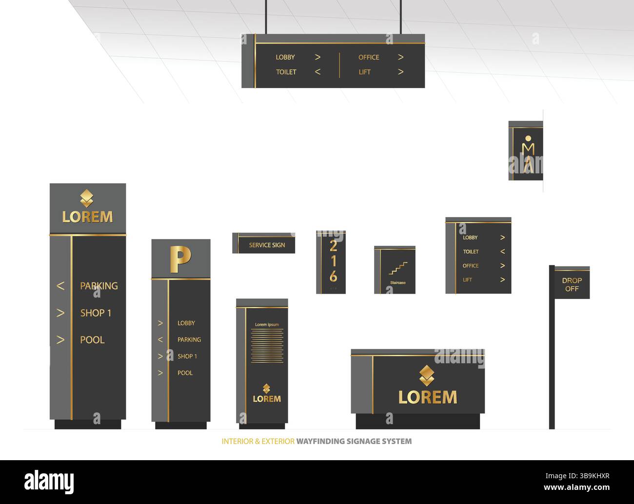 Wayfinding system signage mockup set Direction signs Exterior and interior way finding design ...