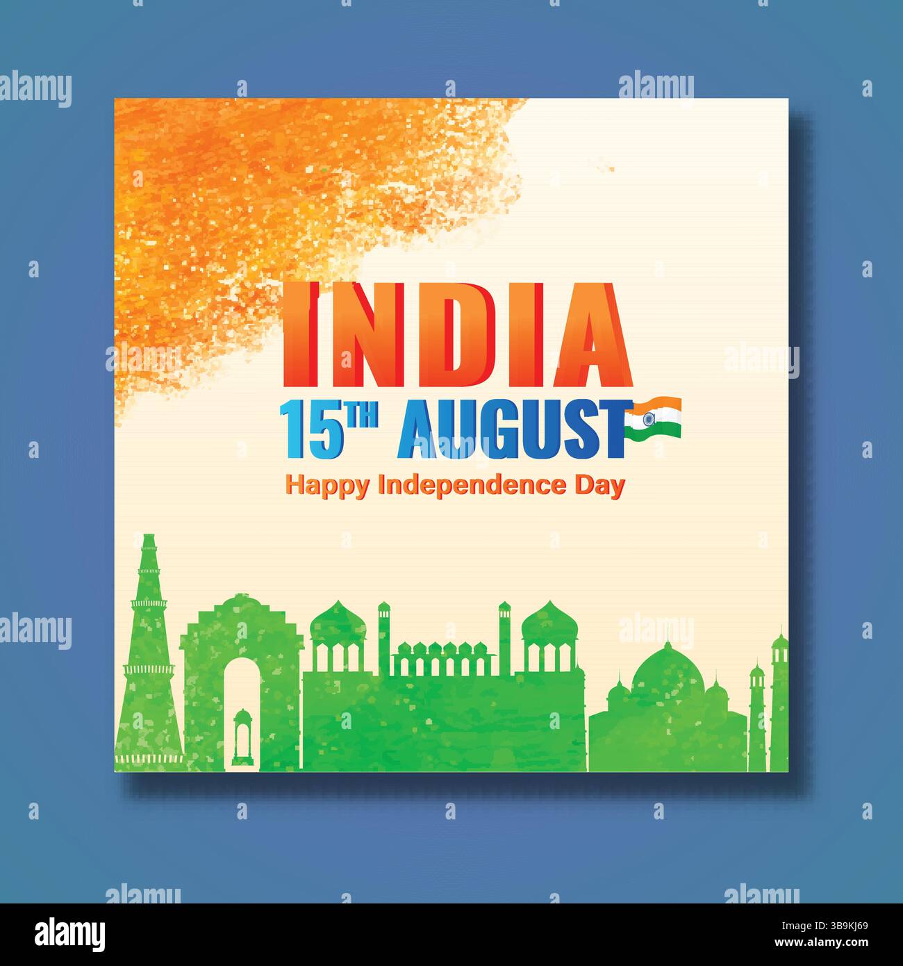 15th August Independence Day Concept with India Flag, Green Silhouette ...