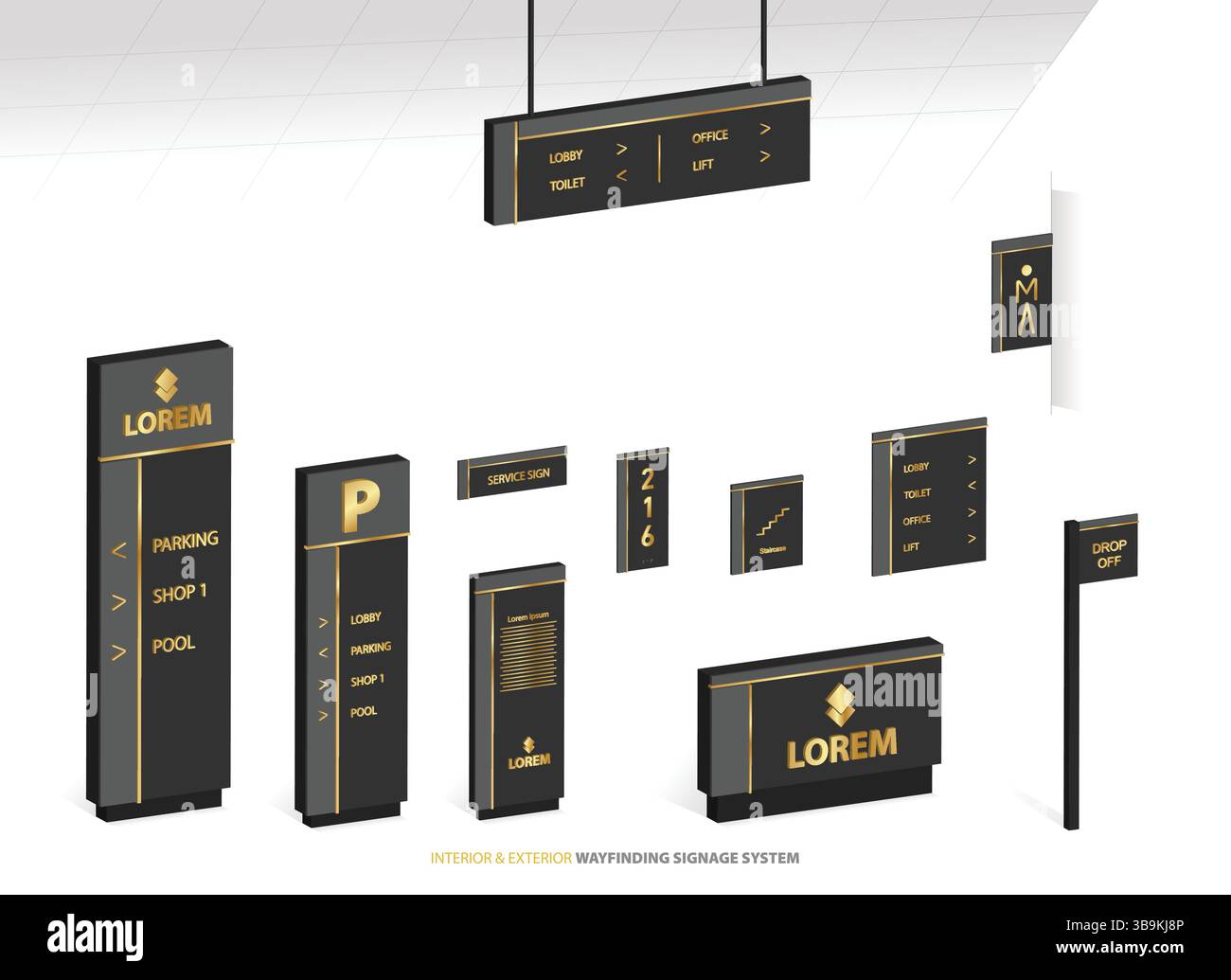 Wayfinding system 3D signage mockup set Direction signs Exterior and interior way finding design ...
