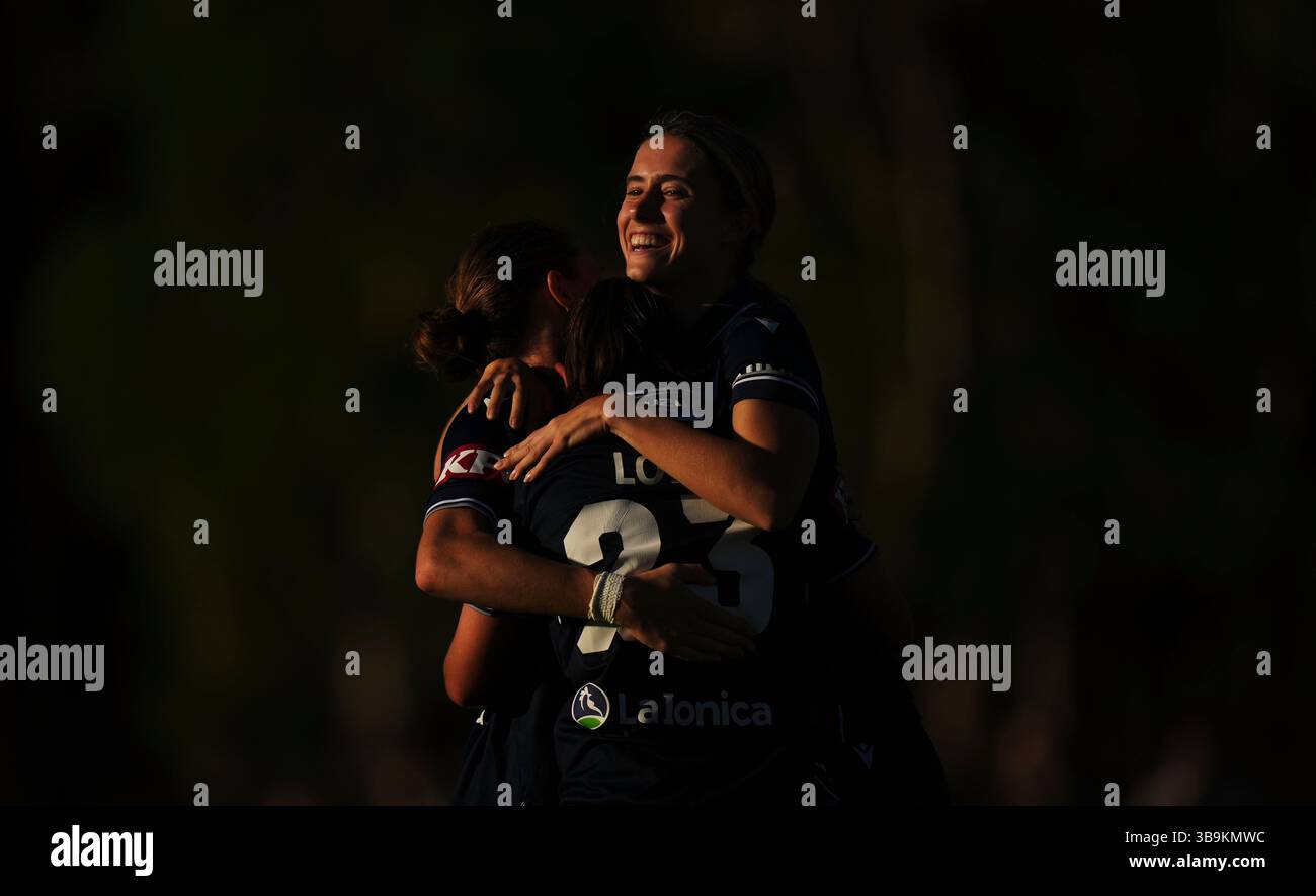 Rachel Lowe of Melbourne Victory is congratulated by Holly Furphy after ...