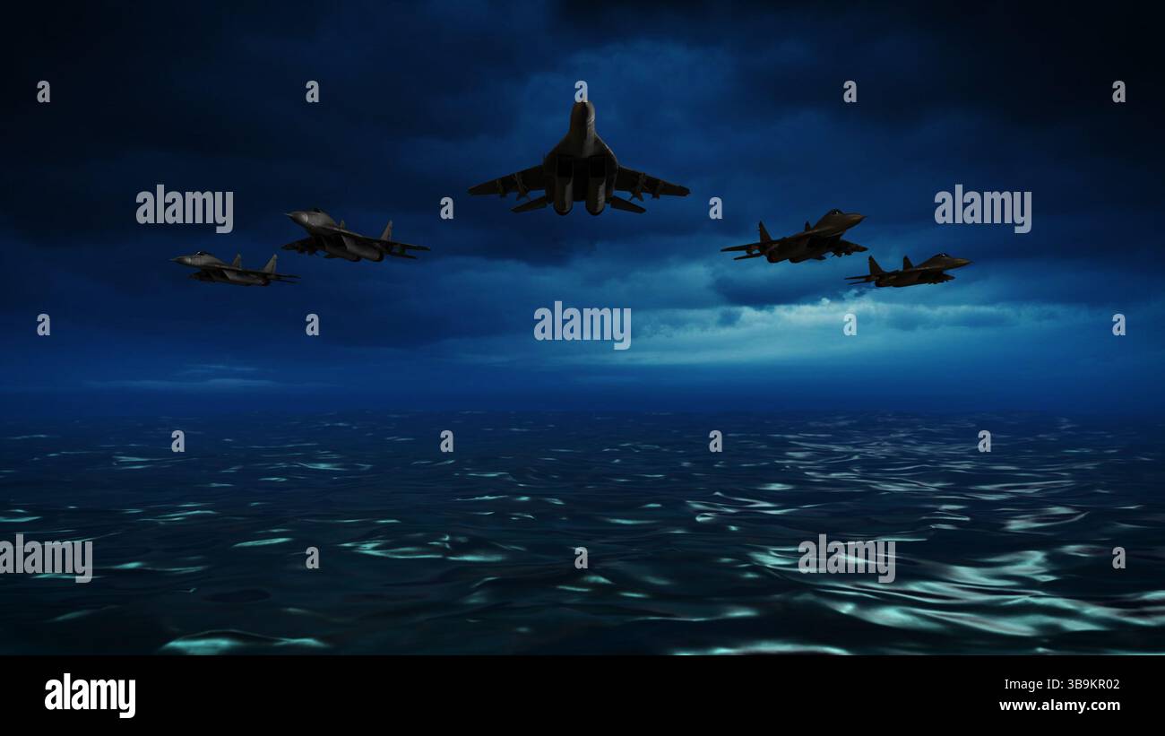 Military Aircraft Flying Over the Sea Stock Photo - Alamy