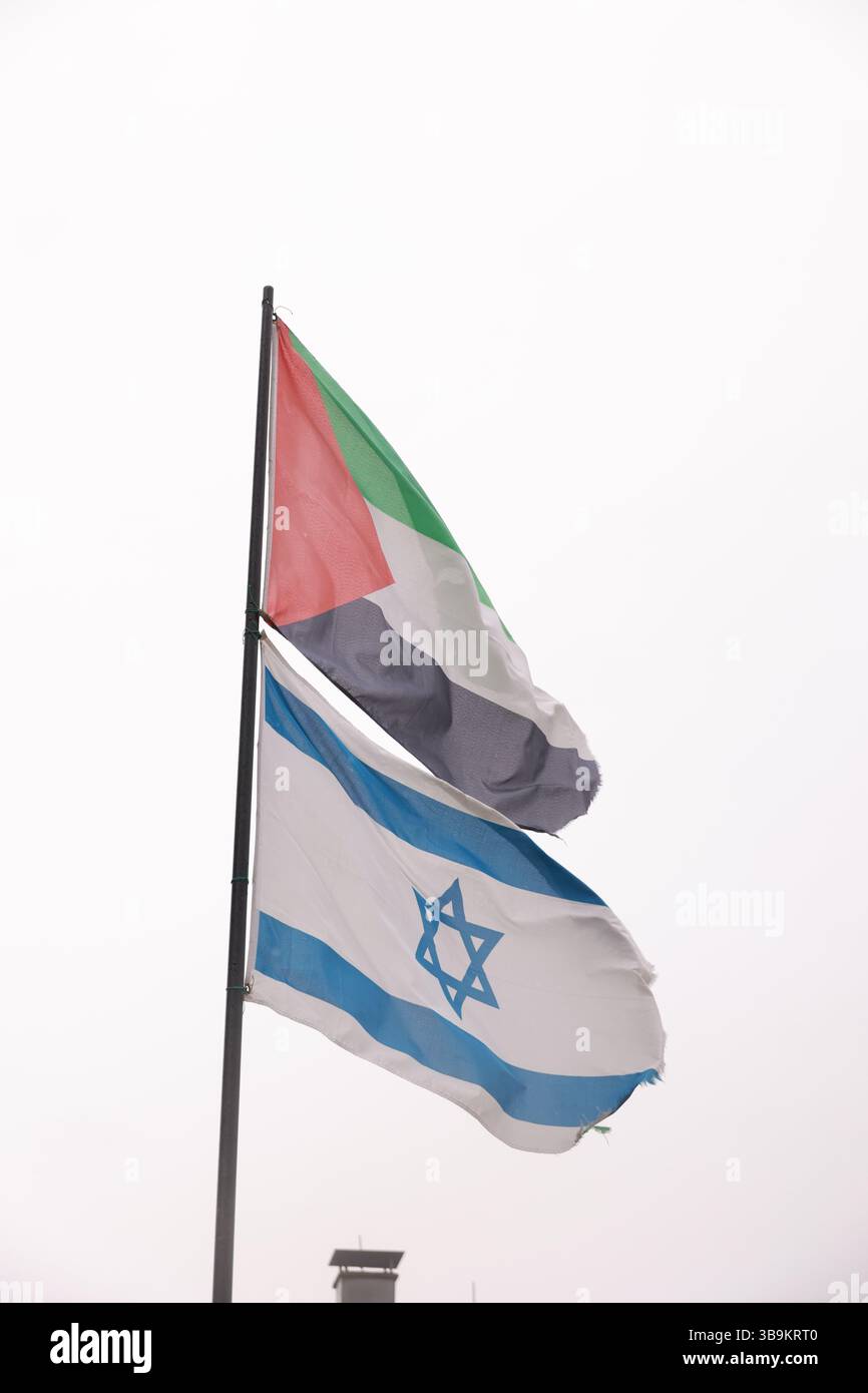 Israel and Palestine flag together in the wind Stock Photo - Alamy